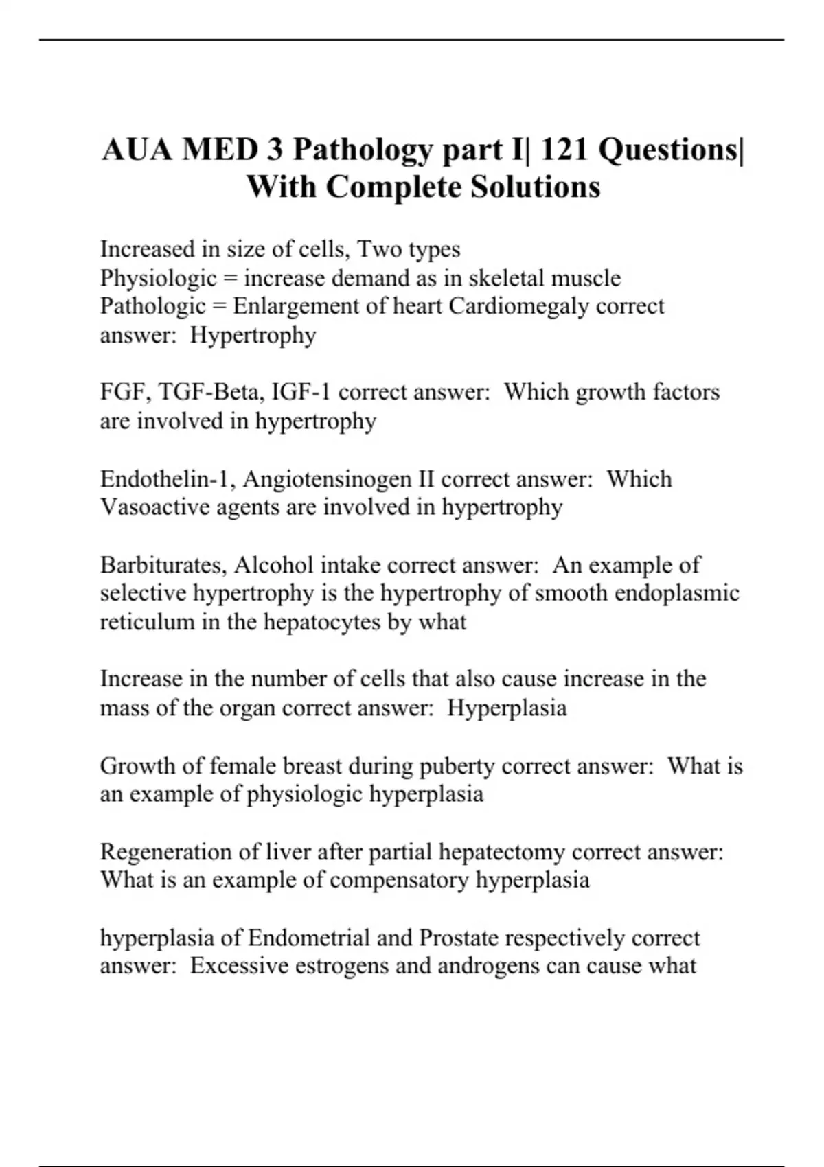 AUA MED 3 Pathology part I| 121 Questions| With Complete Solutions ...
