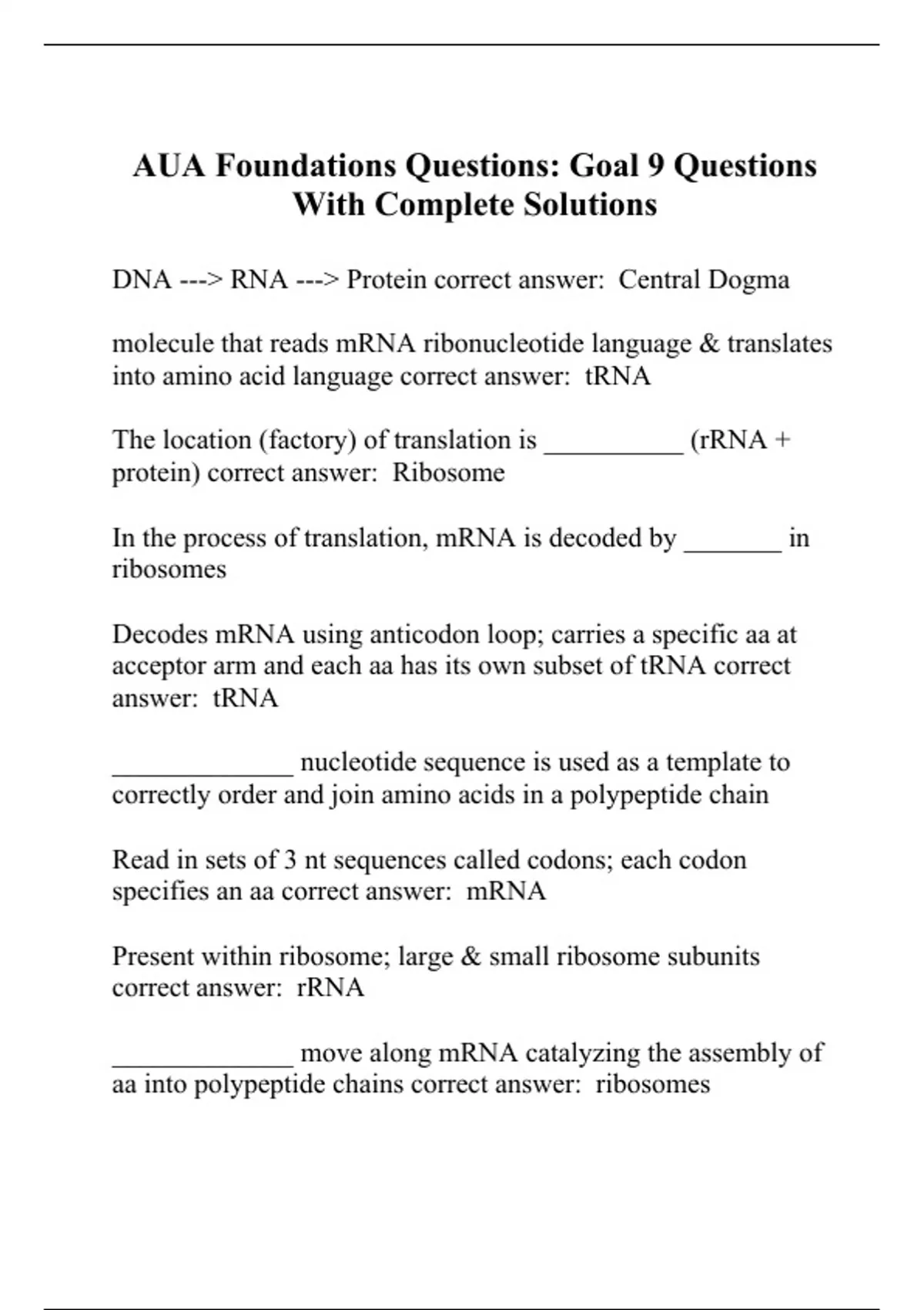 AUA Foundations Questions: Goal 9 Questions With Complete Solutions ...