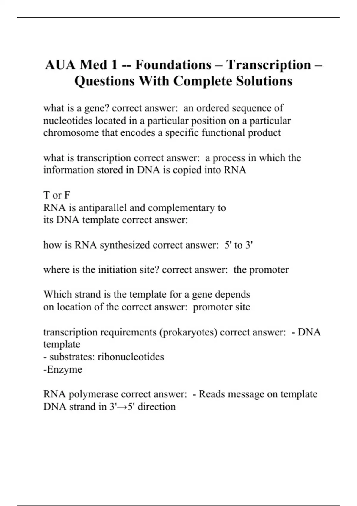 AUA Med 1 -- Foundations – Transcription – Questions With Complete ...