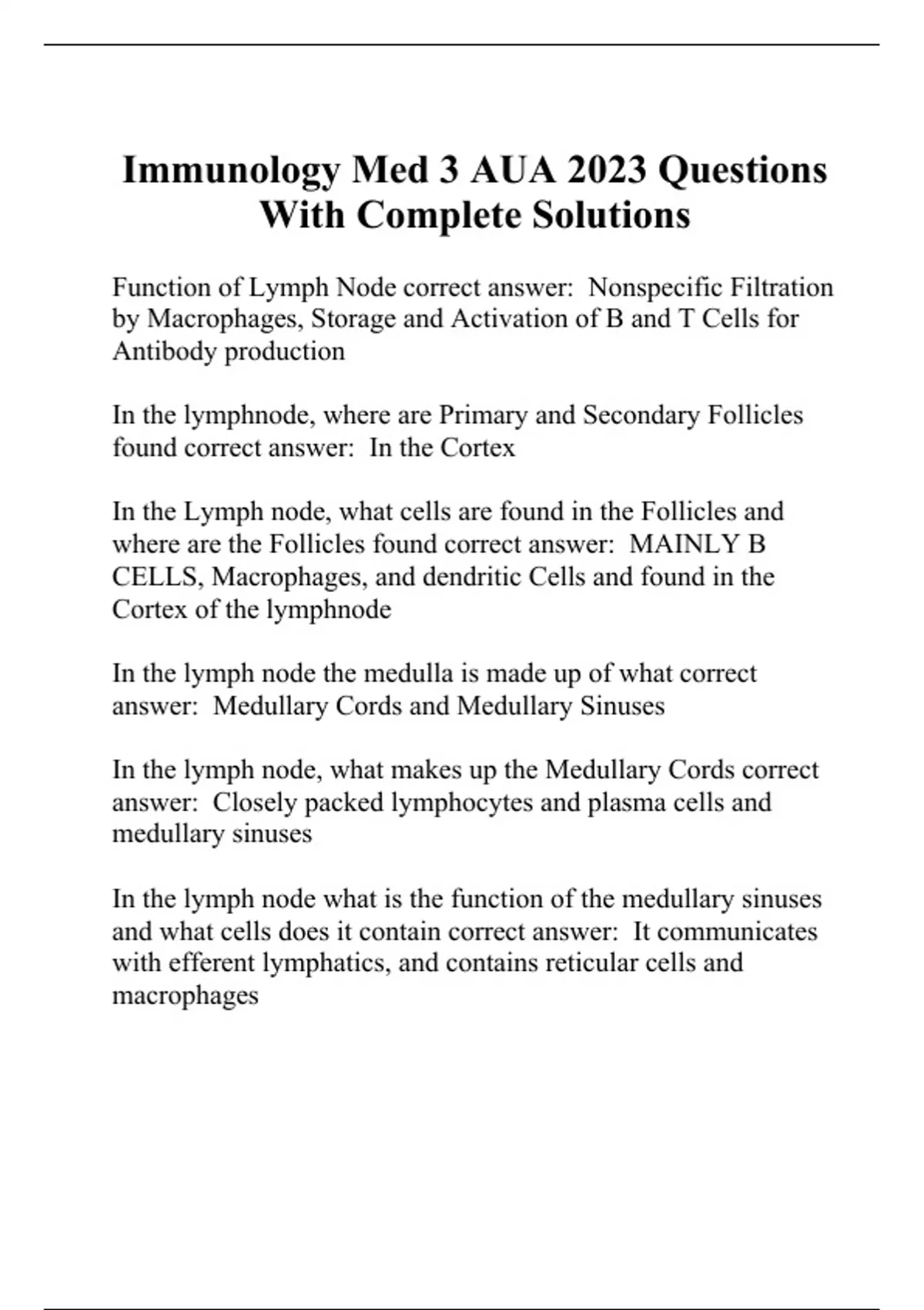 Immunology Med 3 AUA 2023 Questions With Complete Solutions - AUA ...