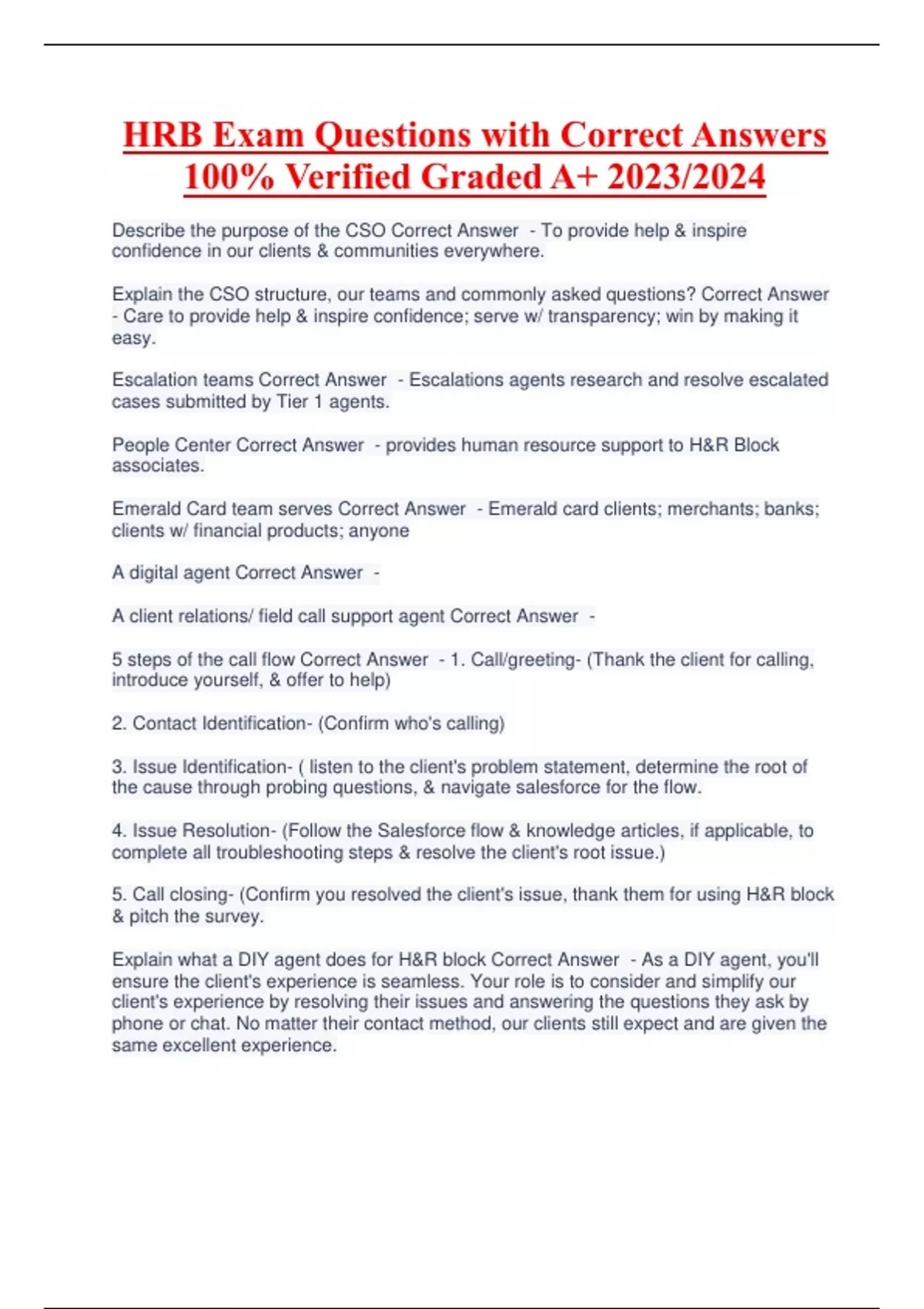 HRB Exam Questions with Correct Answers 100% Verified Graded A+ 2023 ...