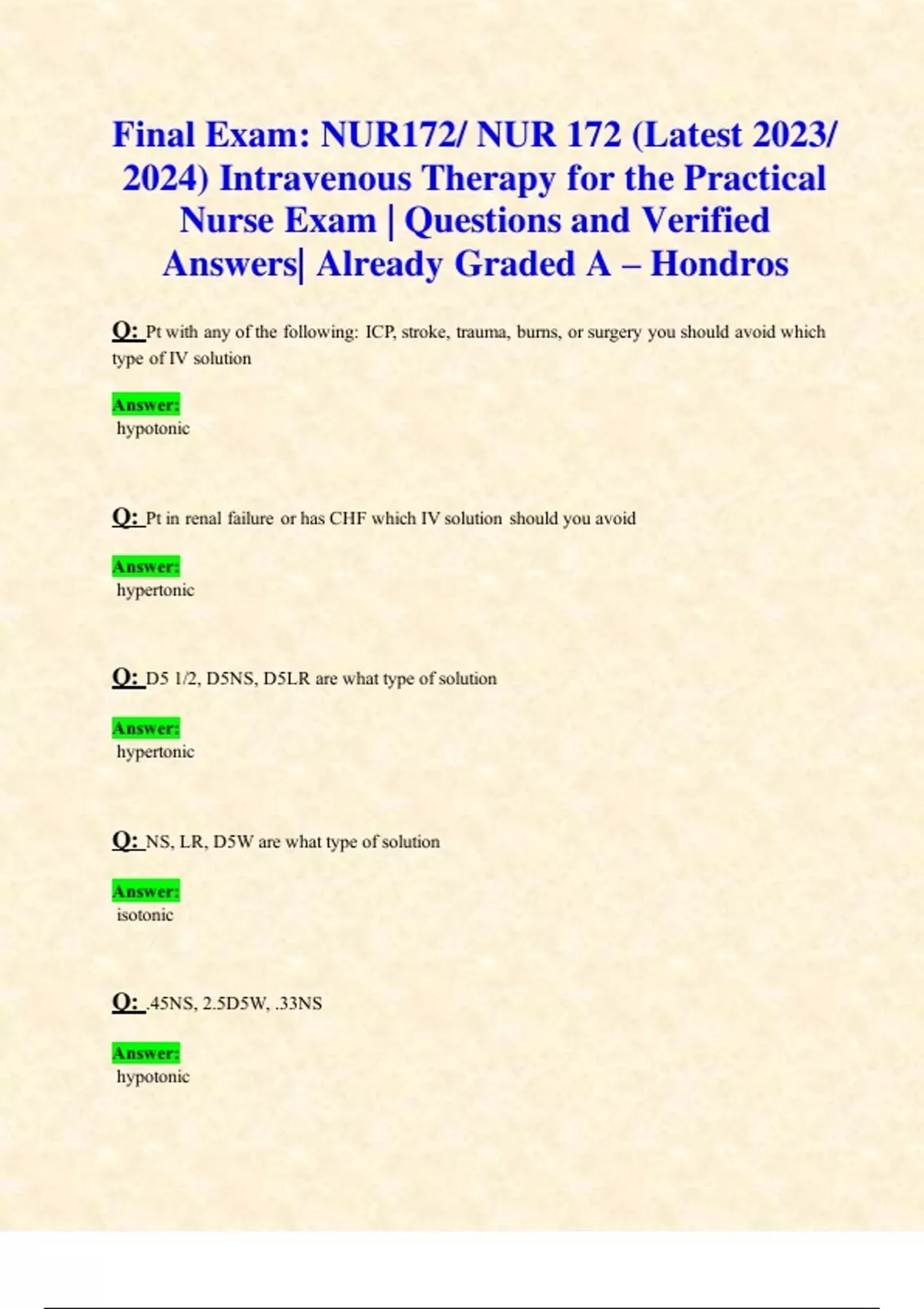 Final Exams: NUR172/ NUR 172 (Latest 2023/ 2024 UPDATES STUDY BUNDLE ...