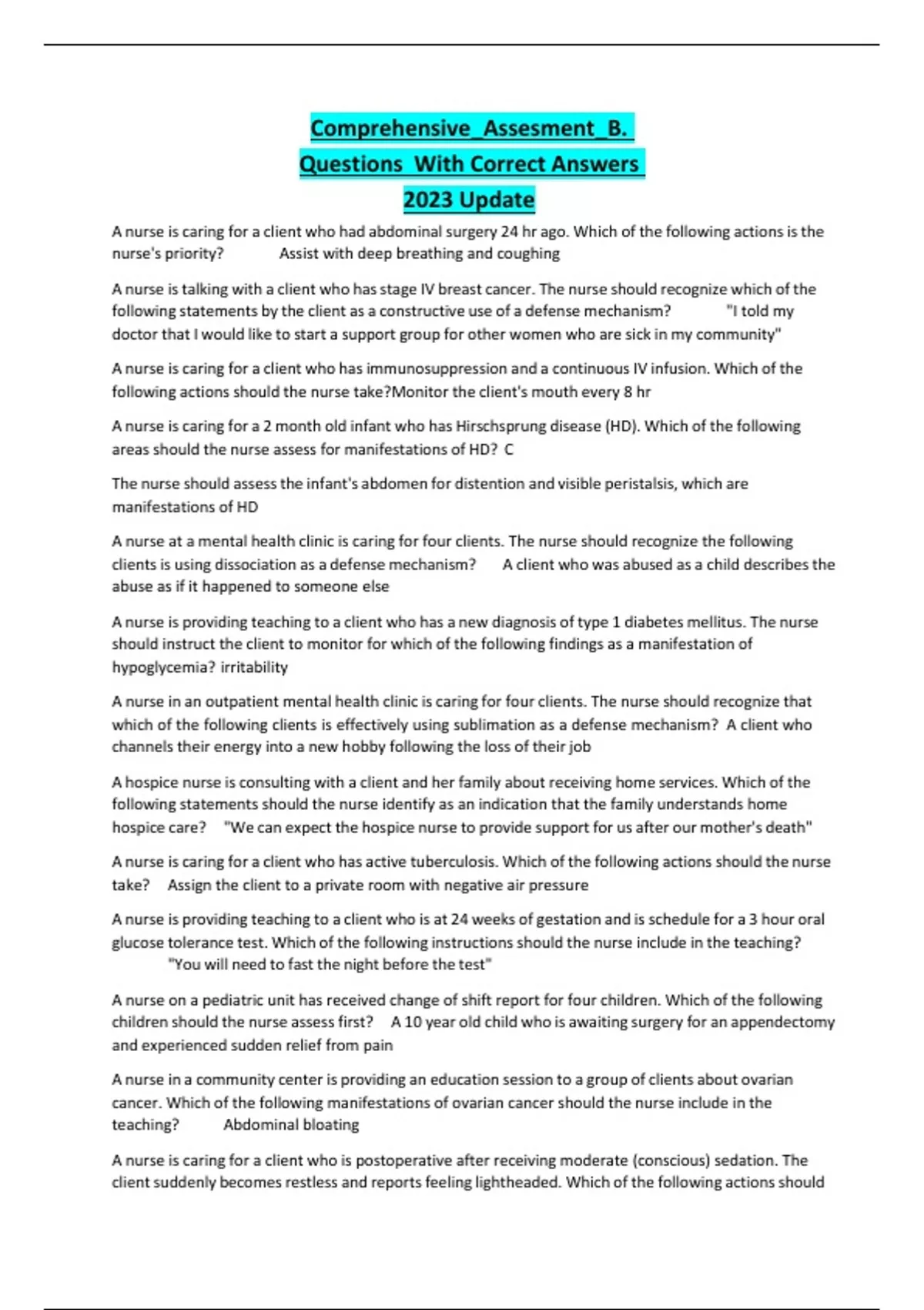 Comprehensive_Assesment_B. Questions With Correct Answers 2023 Update ...