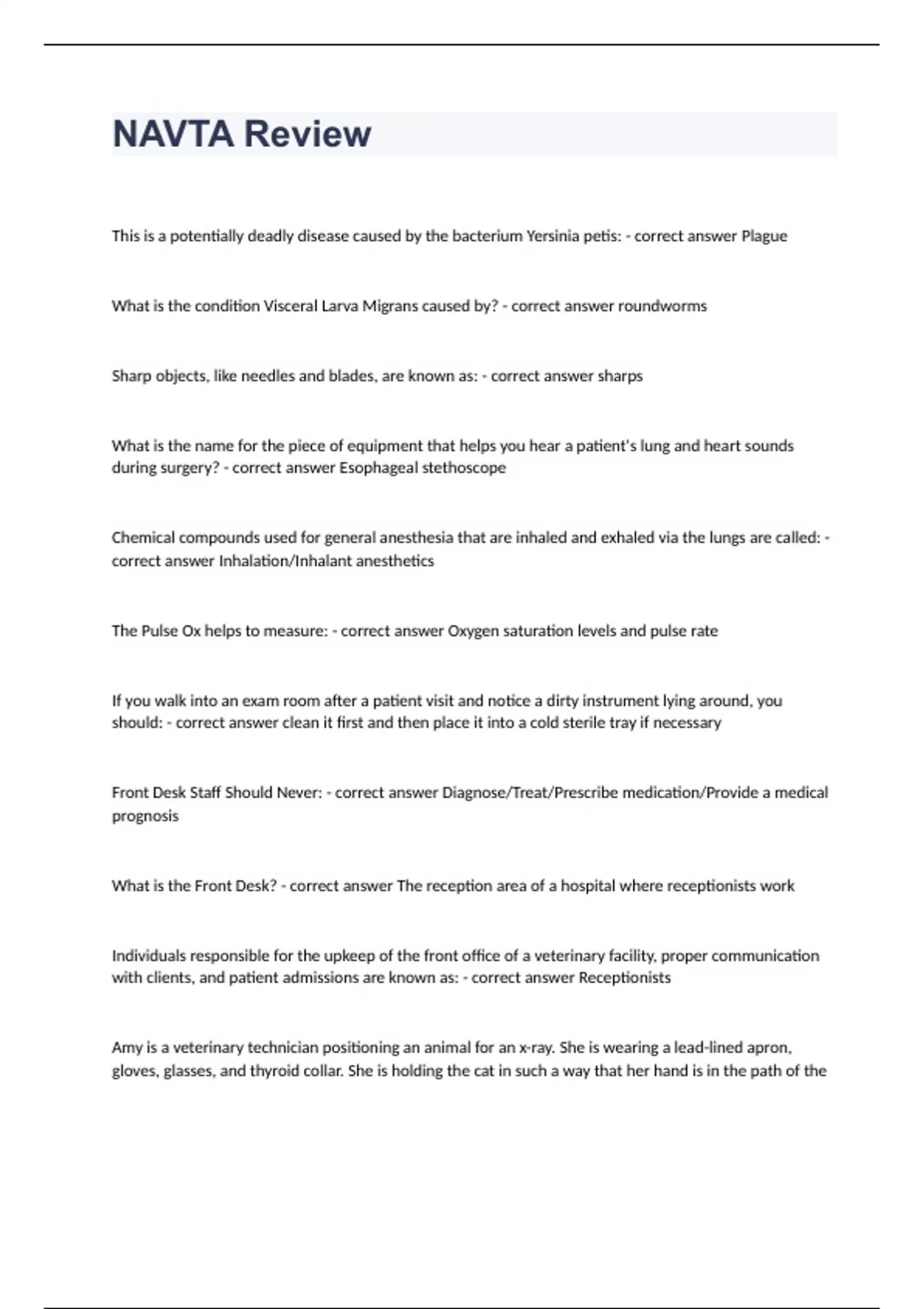 NAVTA Review questions with complete solution 2023 updated - NAVTA - Stuvia US