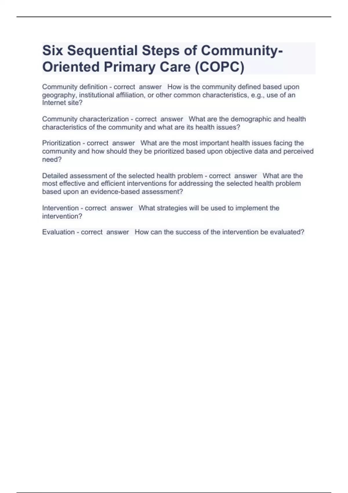 Six Sequential Steps of Community Question and answers 100% correct ...