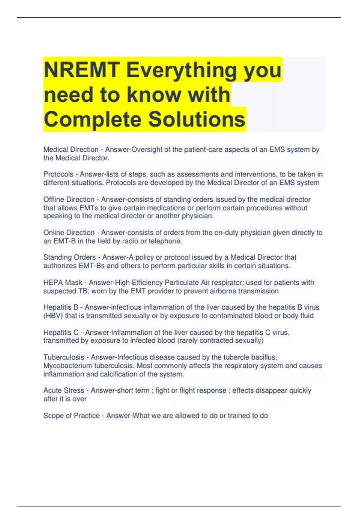 NREMT Everything you need to know with Complete Solutions - NREMT ...