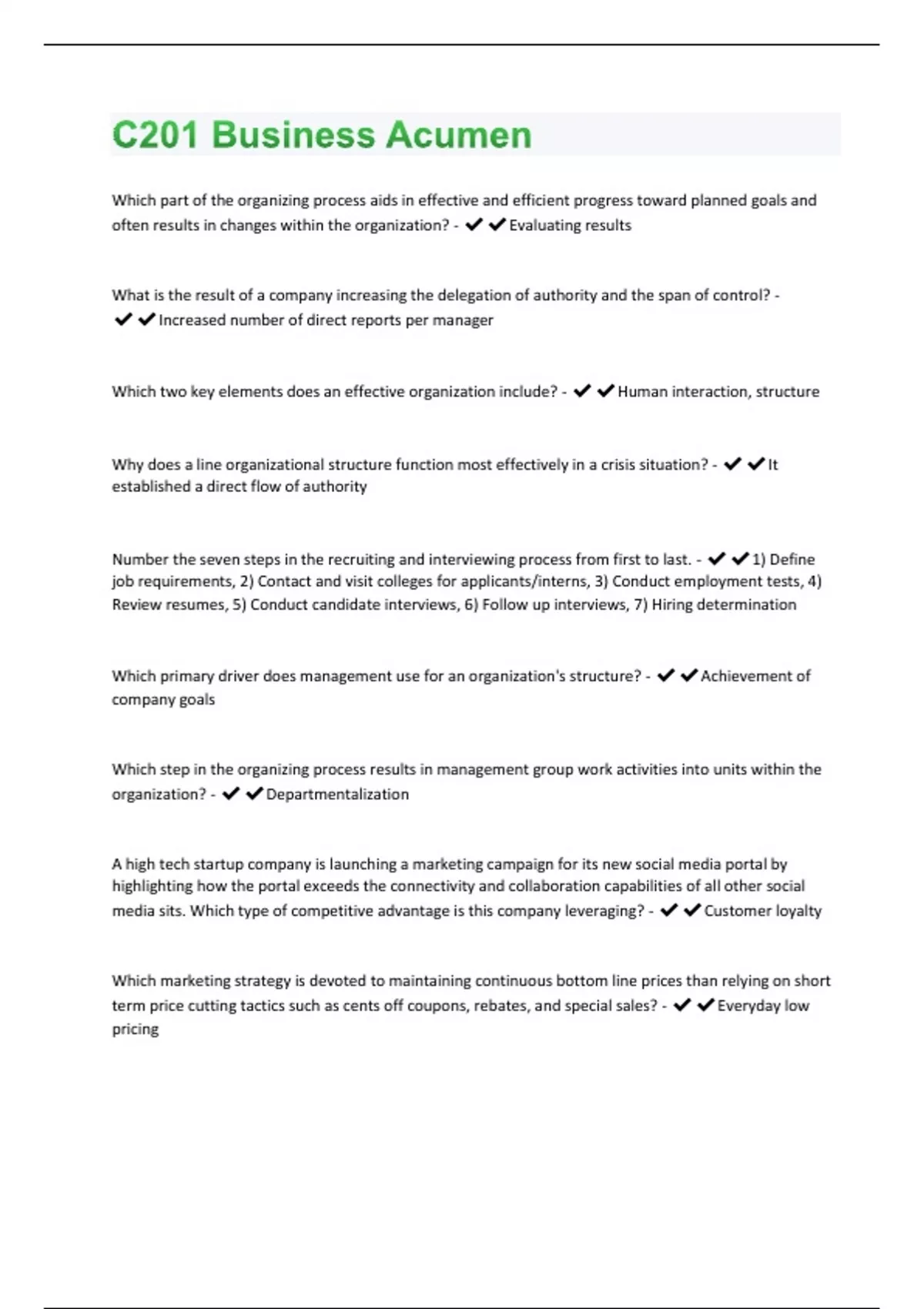 C201 Business Acumen | 181 Questions and Answers(A+ Solution guide ...