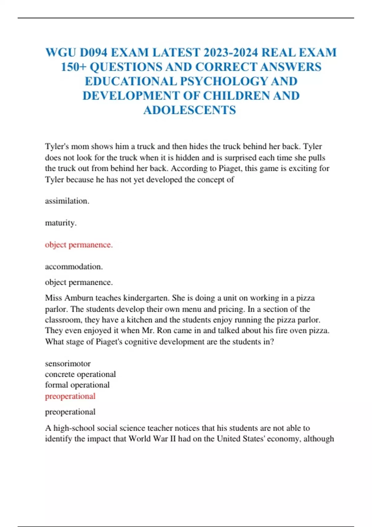 WGU D094 EXAM LATEST REAL EXAM 150+ QUESTIONS AND CORRECT ANSWERS ...