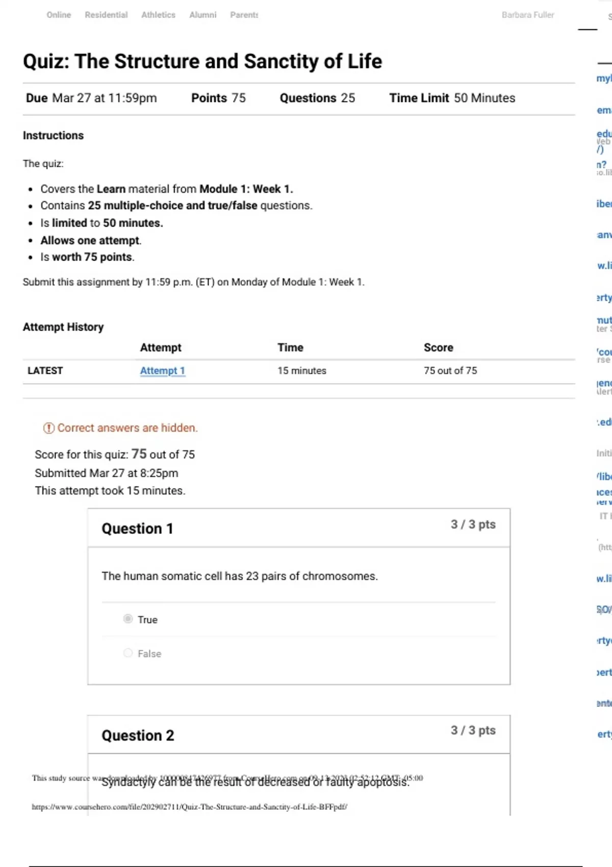ETHC 210 Quiz: The Structure and Sanctity of Life - ETC 210 - Stuvia US