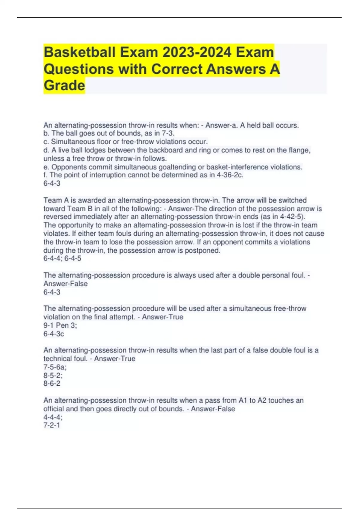 Basketball Exam Exam Questions with Correct Answers A Grade ...