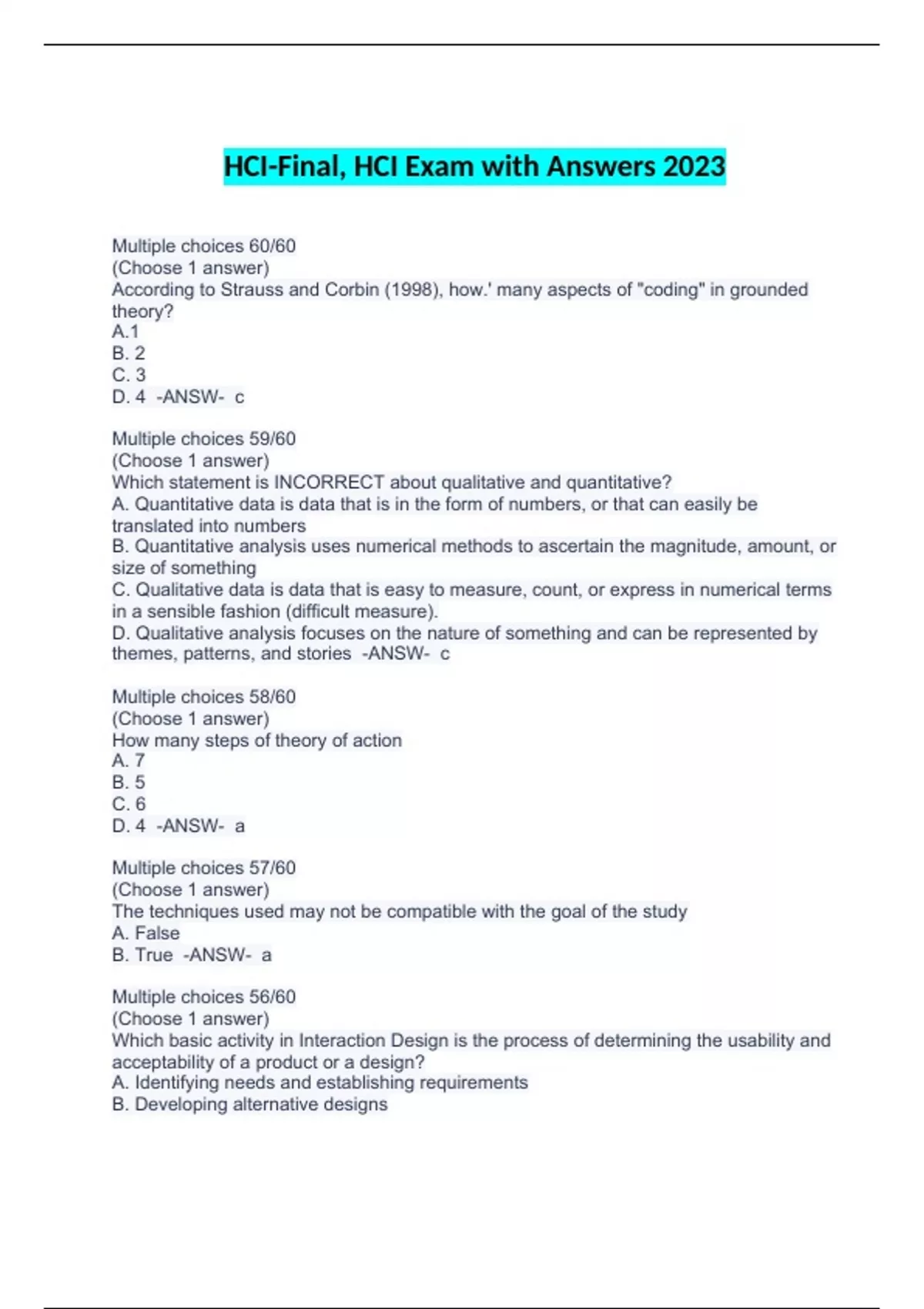 HCI-Final, HCI Exam with Answers 2023 - HCI - Stuvia US