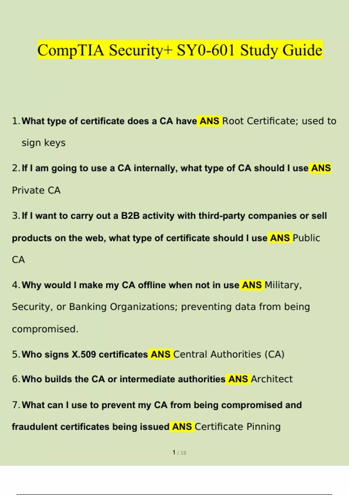 CompTIA Security+ SY0-601 Study Guide Questions and Answers (2023 / ...