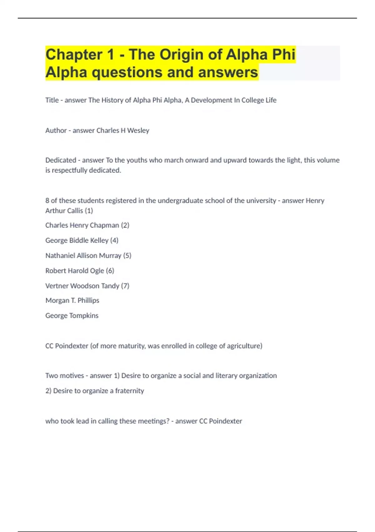 Chapter 1 - The Origin of Alpha Phi Alpha questions and answers - Alpha ...