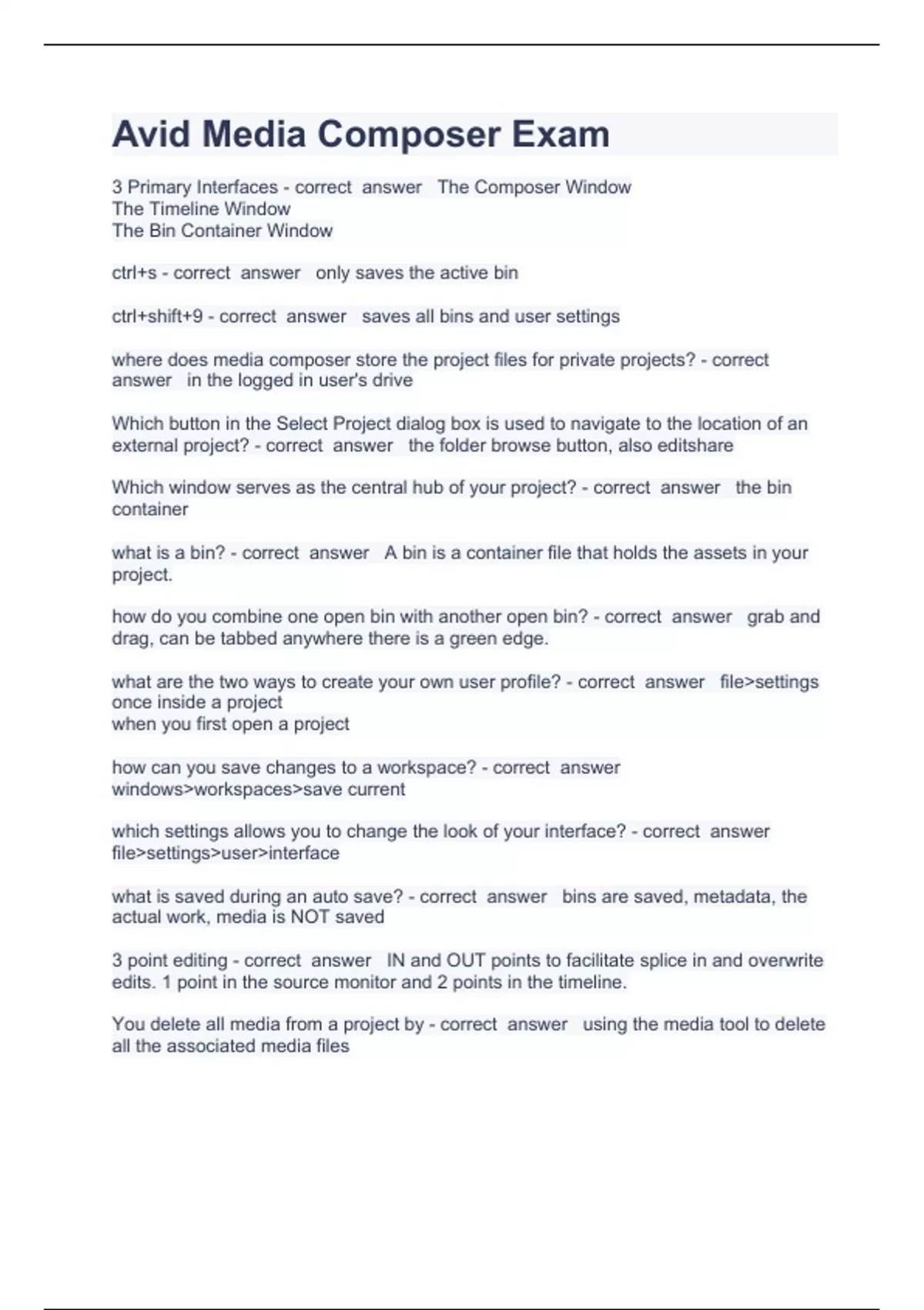 Avid Media Composer Exam Question and answers 100% correct 2023 - AVID ...