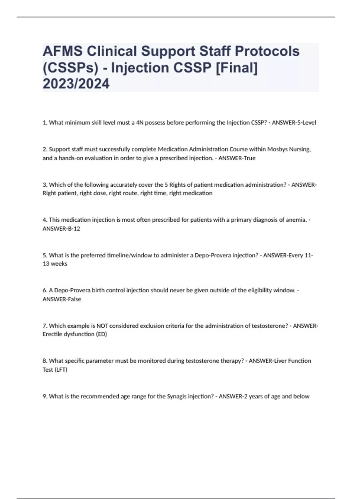 AFMS Clinical Support Staff Protocols (CSSPs) - Injection CSSP [Final ...
