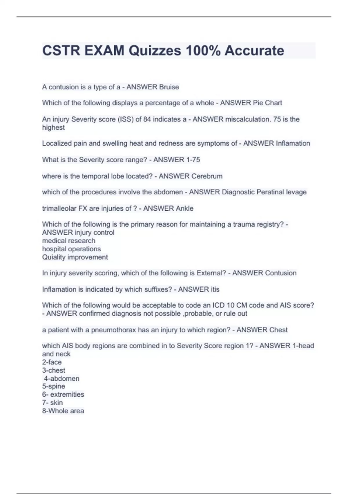 CSTR EXAM Quizzes 100% Accurate - CSTR - Stuvia US