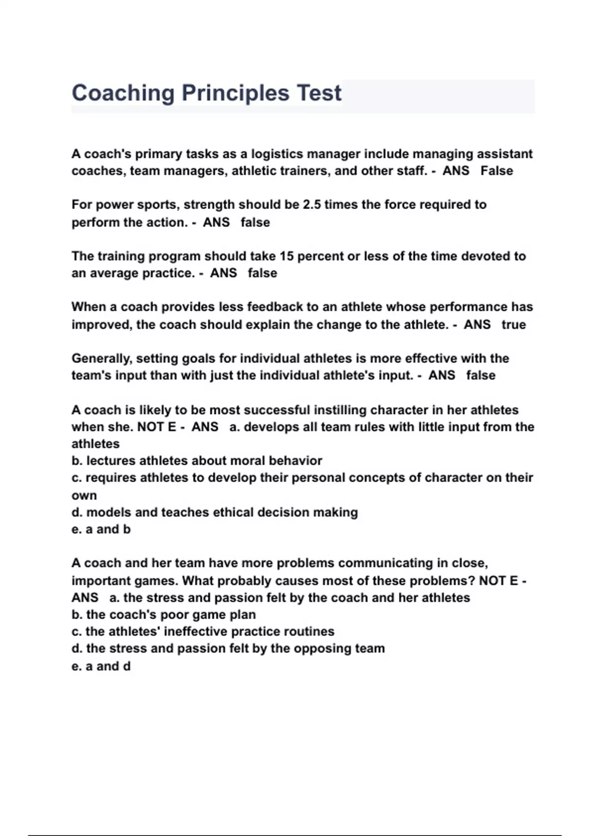 Coaching Principles Test QUESTIONS & ANSWERS 2023 ( A+ GRADED 100% ...