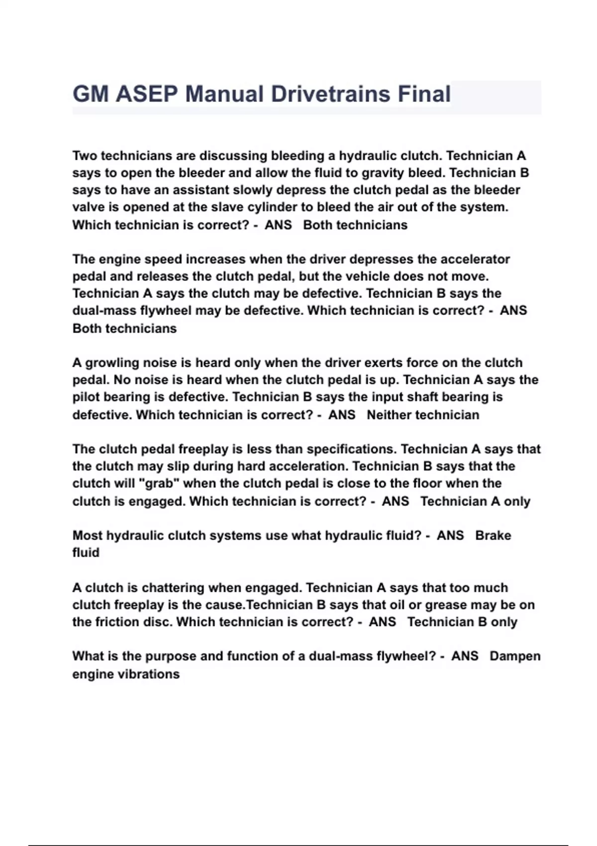 GM ASEP Manual Drivetrains Final QUESTIONS & ANSWERS 2023 ( A+ GRADED ...