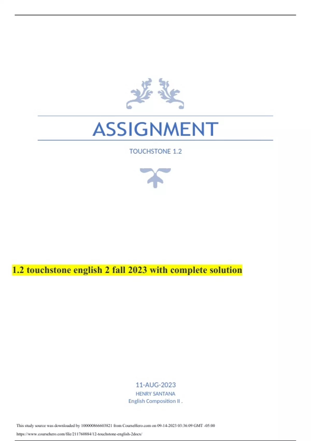 1.2 touchstone english 2 fall 2023 with complete solution - 1.2 ...