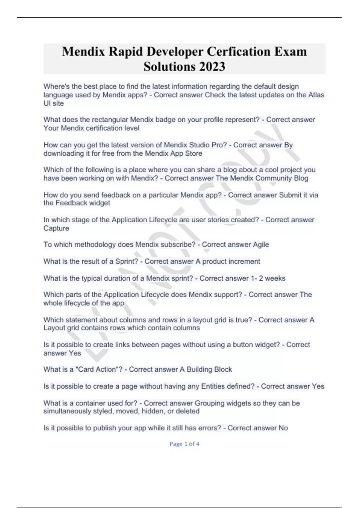 Mendix Rapid Developer Cerfication Exam Solutions 2023 - Mendix Rapid - Stuvia US