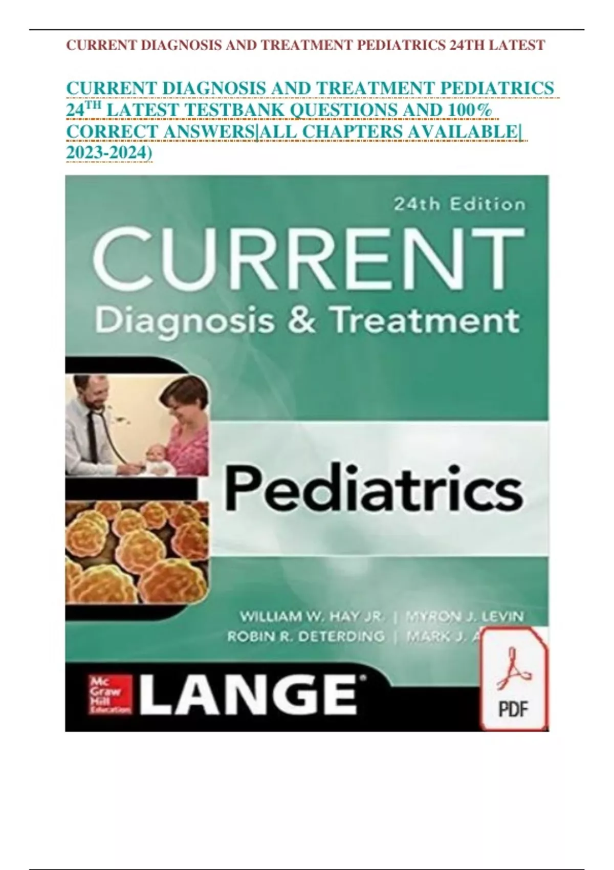 CURRENT DIAGNOSIS AND TREATMENT PEDIATRICS 24TH LATEST TESTBANK ...