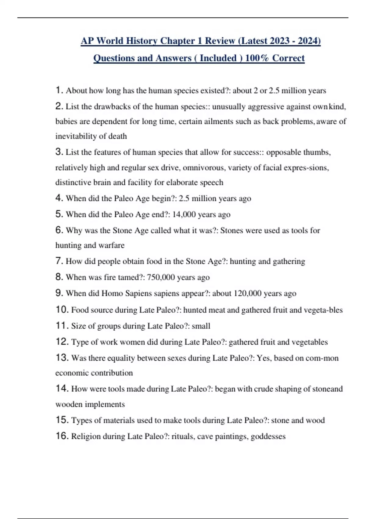 AP World History Chapter 1 Review (Latest ) Questions and Answers ...