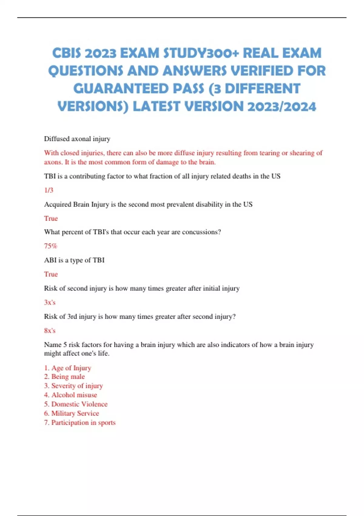 CBIS EXAM PACKAGE DEAL 2025 UPDATED | PAST AND CURRENT PAPERS ...