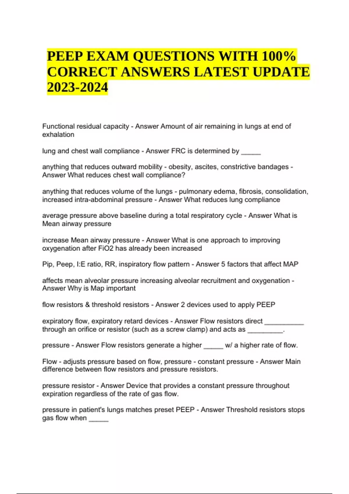 PEEP EXAM PRACTICE QUESTIONS WITH CORRECT ANSWERS LATEST UPDATE - PEEP ...