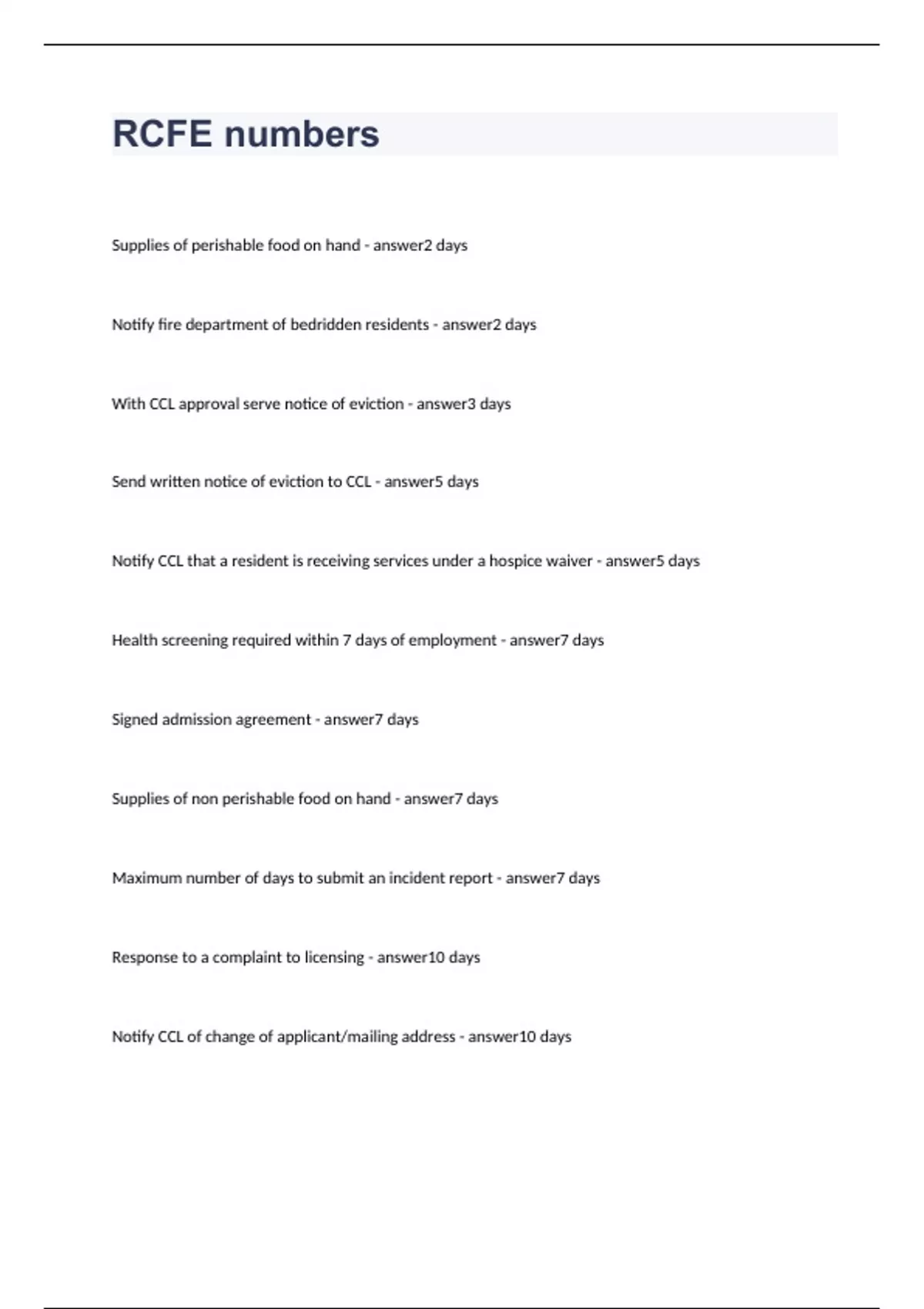 RCFE numbers questions with answers updated 2023 - Rcfe - Stuvia US