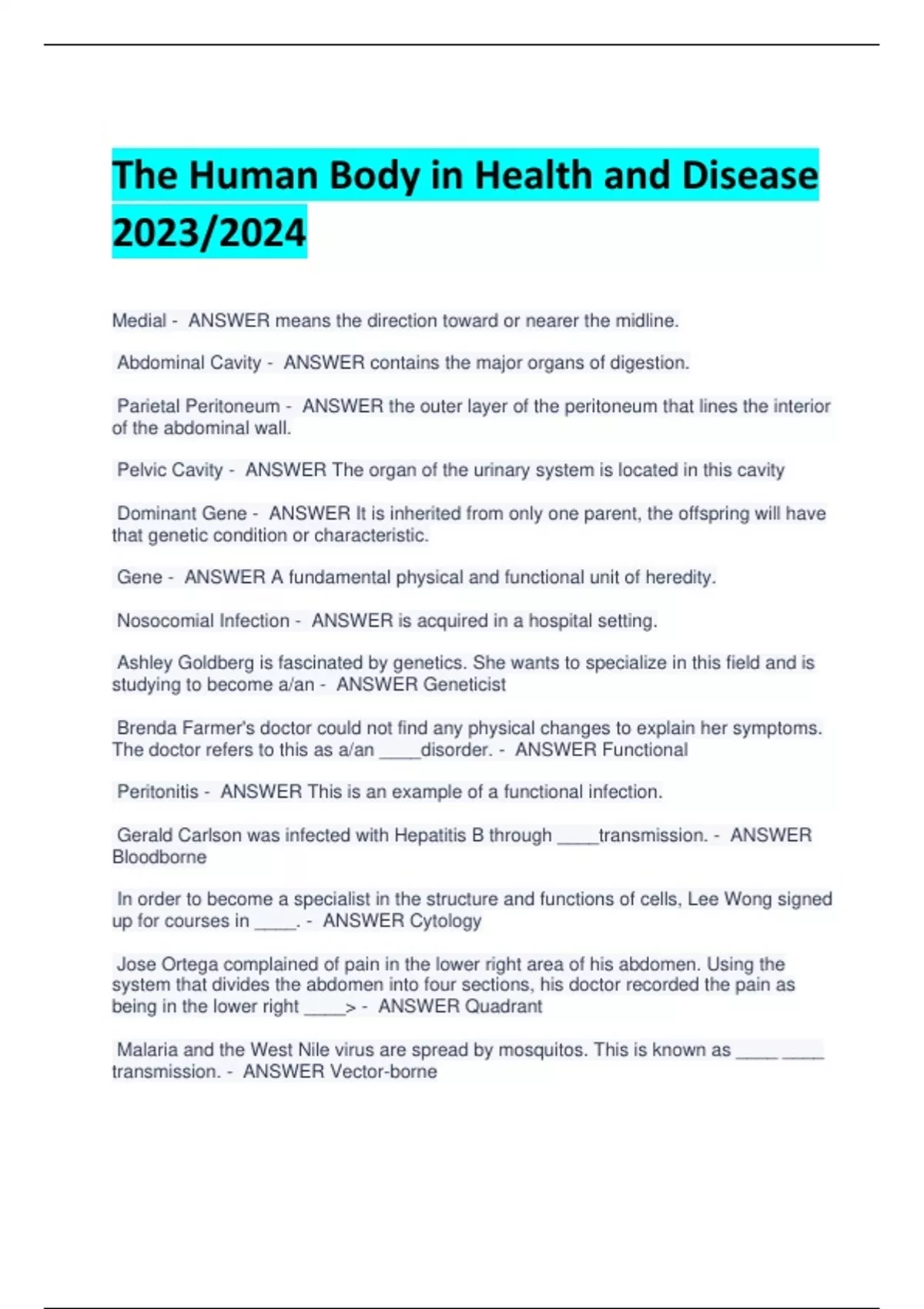 The Human Body in Health and Disease 2023/2024 - Human Body in Health ...