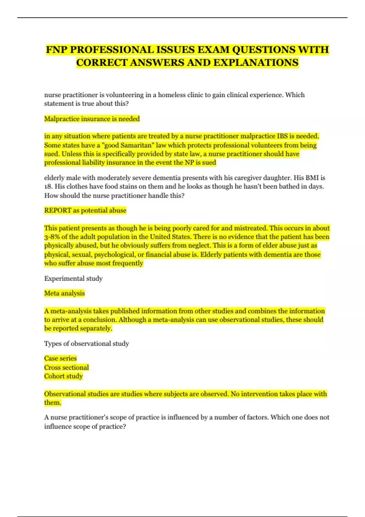 FNP PROFESSIONAL ISSUES EXAM QUESTIONS WITH CORRECT ANSWERS AND ...