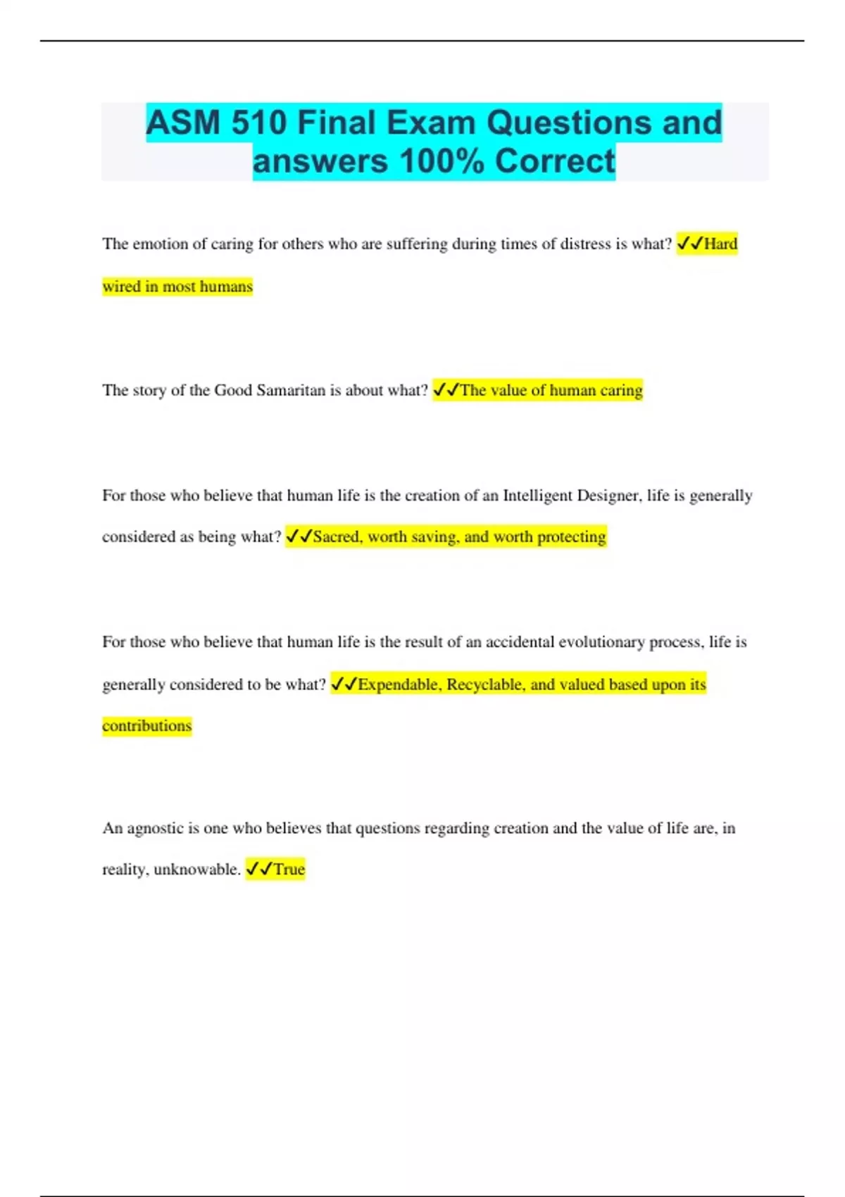 ASM 510 Final Exam Questions and answers 100% Correct - ASM 510 - Stuvia US