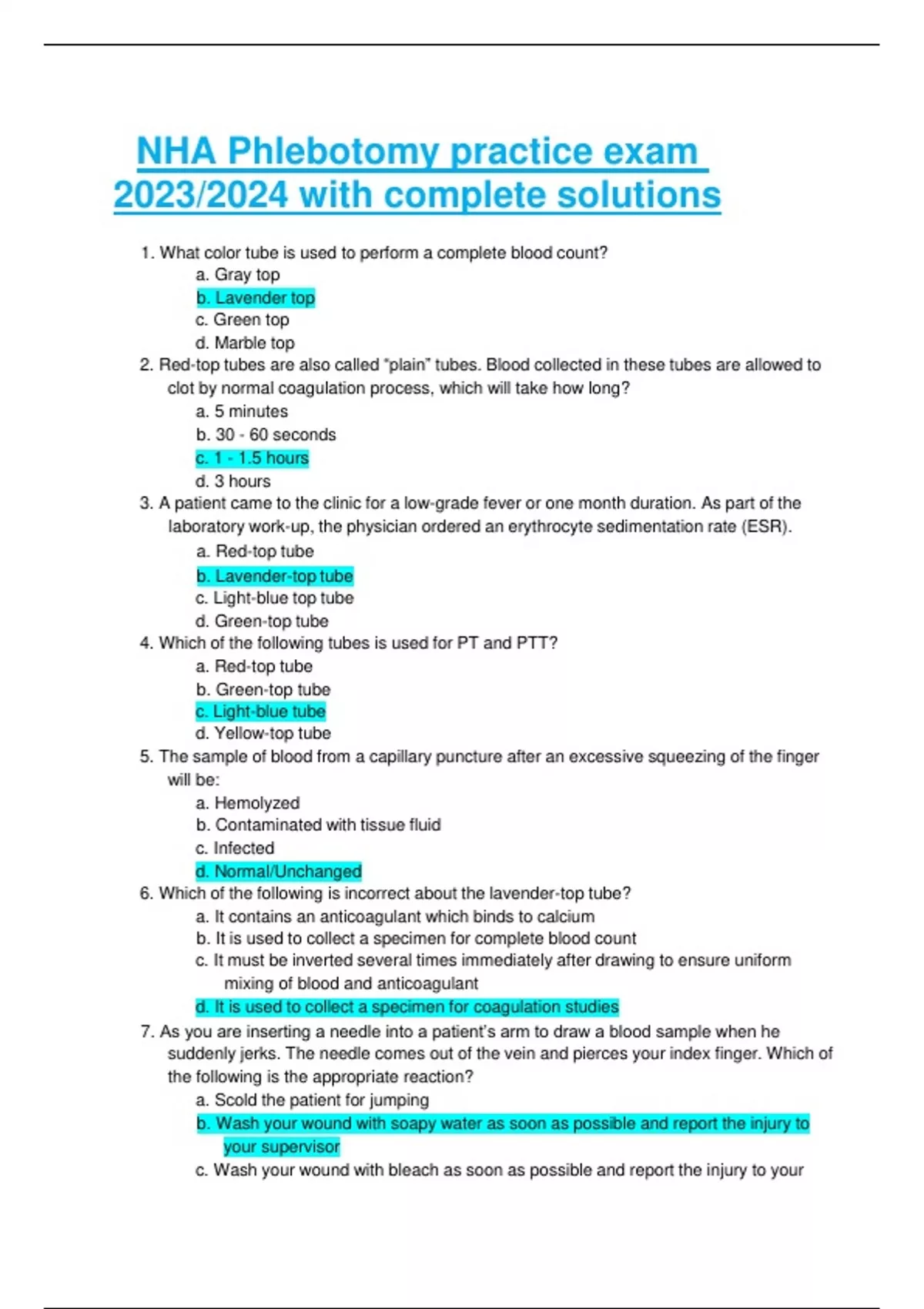 Phlebotomy Practice National Question with complete - Phlebotomy ...