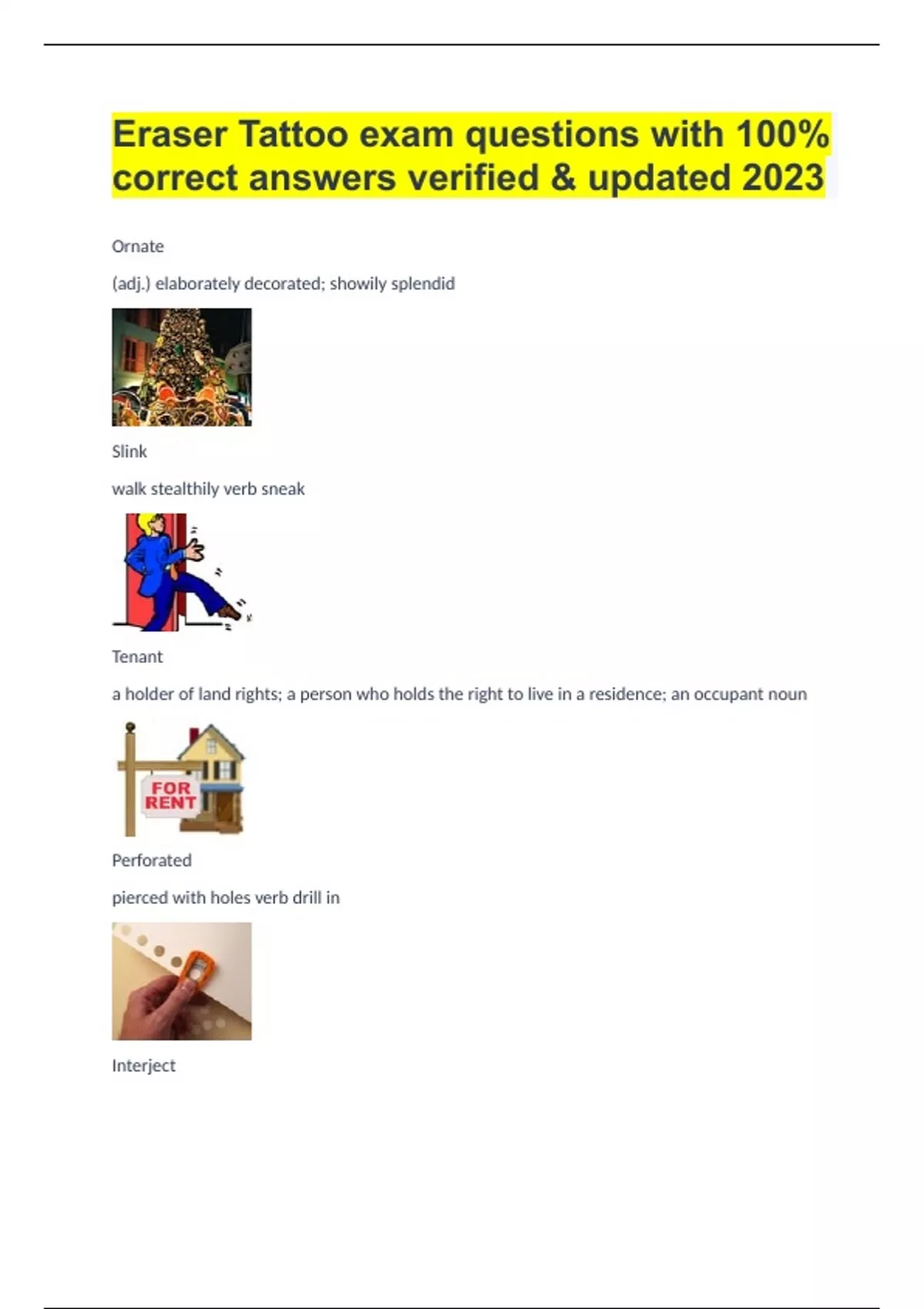 Eraser Tattoo exam questions with 100% correct answers verified ...