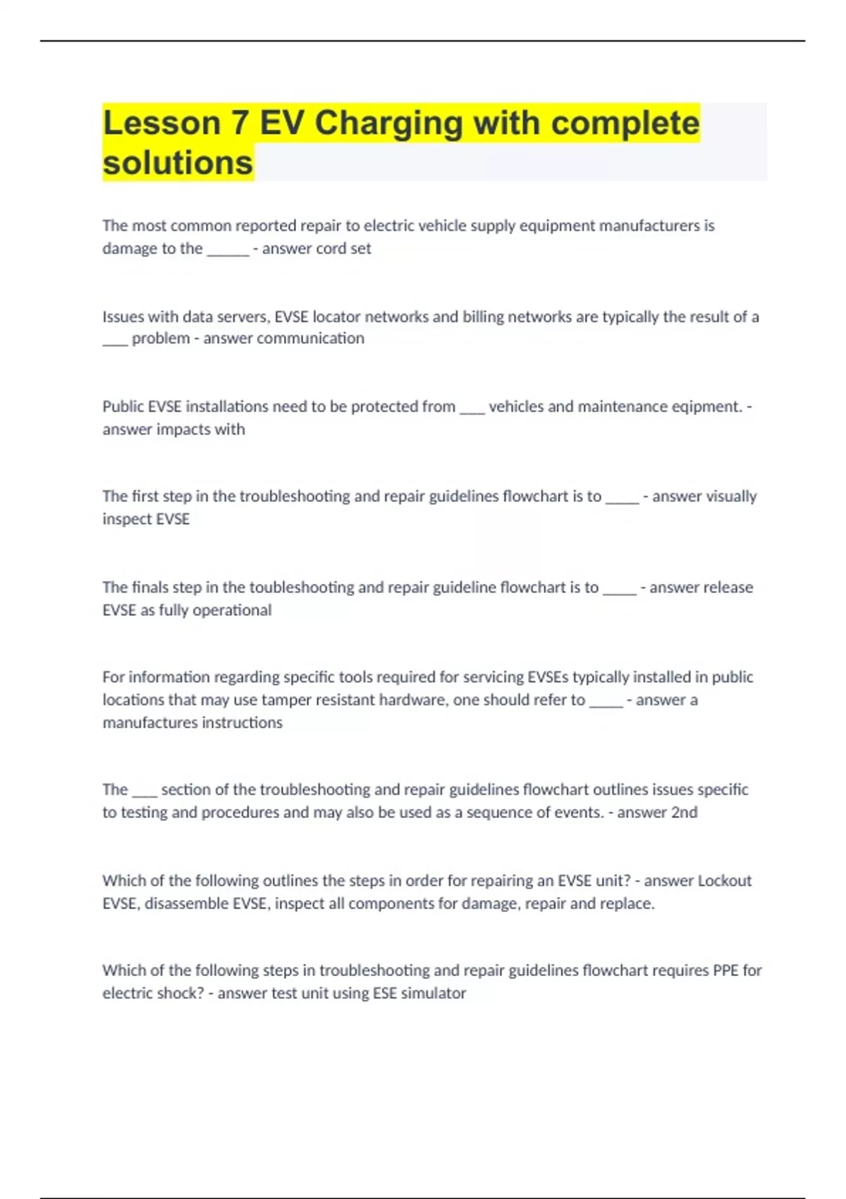 Lesson 7 EV Charging with complete solutions - EV CHARGING - Stuvia US