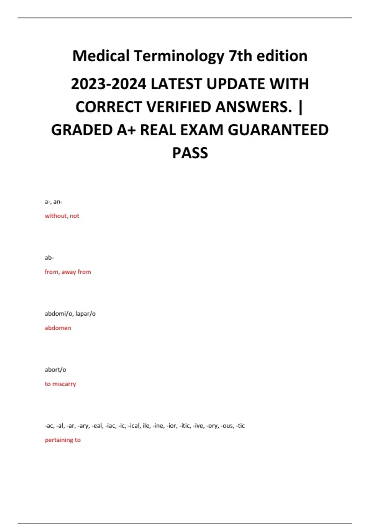 Medical Terminology 7th edition LATEST UPDATE WITH CORRECT VERIFIED ...