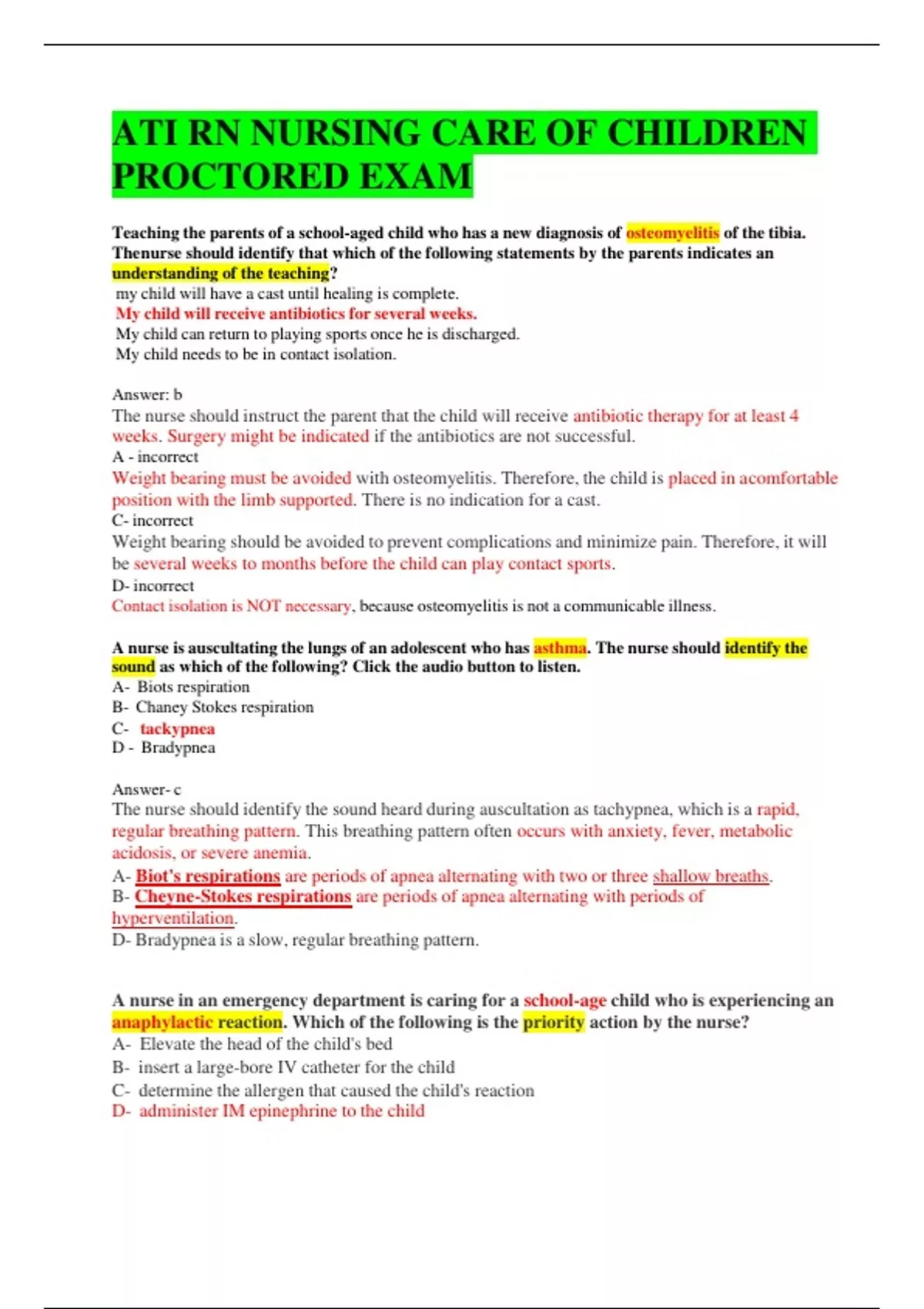 ATI RN NURSING CARE OF CHILDREN PROCTORED EXAM - ATI RN NURSING CARE OF ...