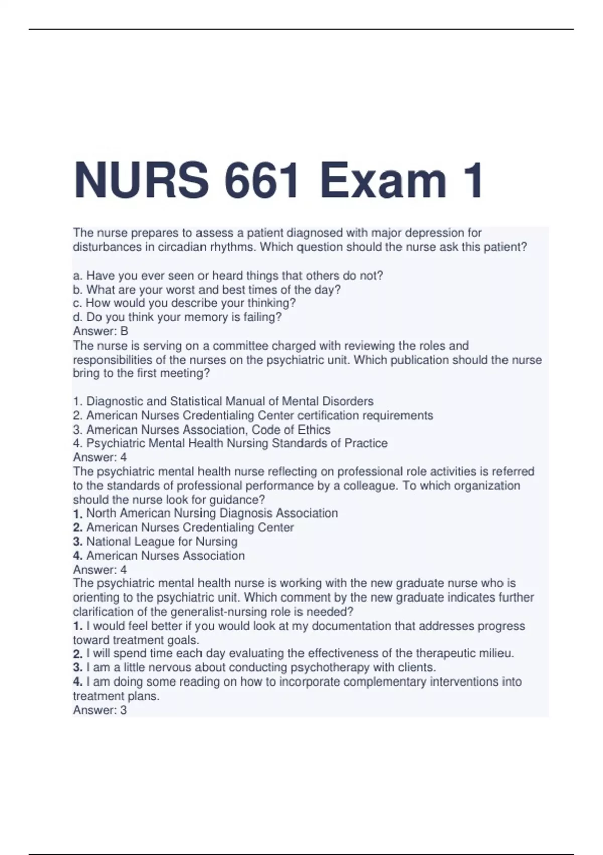 NURS 661 Exam 1 questions and varified correct answers 100% 2023/2024 - NURS 661 - Stuvia UK