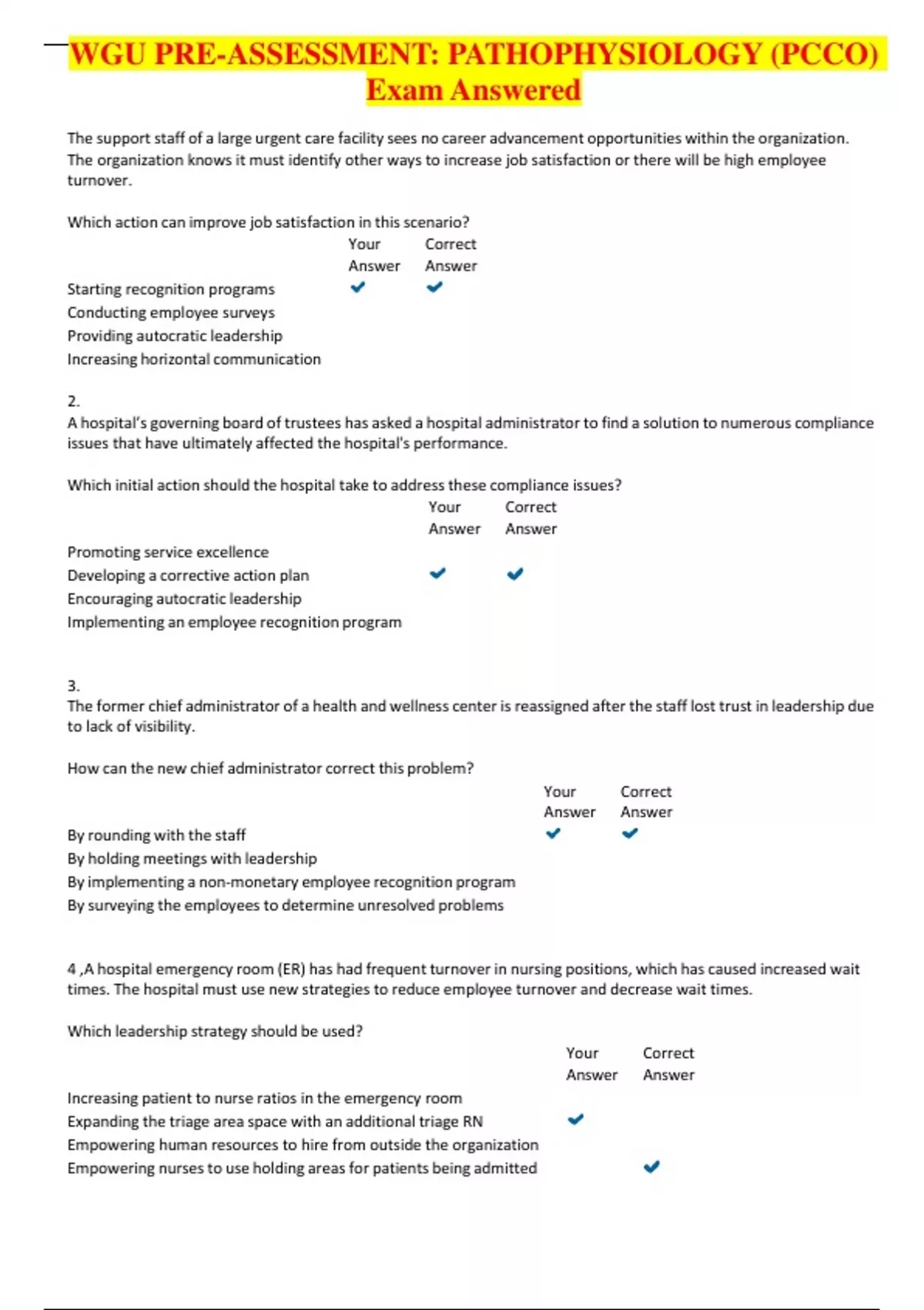 WGU PRE-ASSESSMENT: PATHOPHYSIOLOGY (PCCO) Exam, Answered - PRE ...