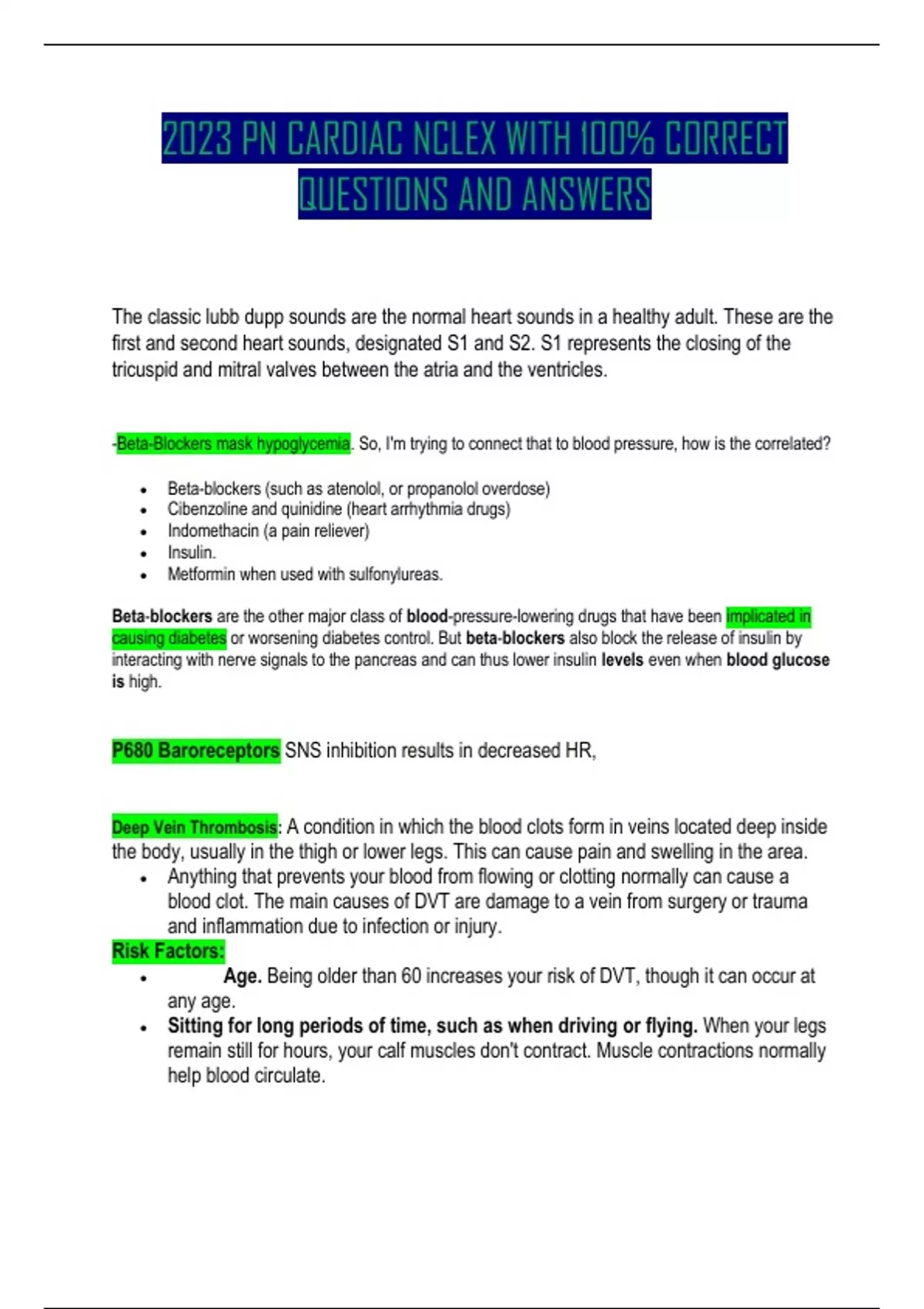 2023 PN CARDIAC NCLEX WITH 100% CORRECT QUESTIONS AND ANSWERS - 2023 PN ...