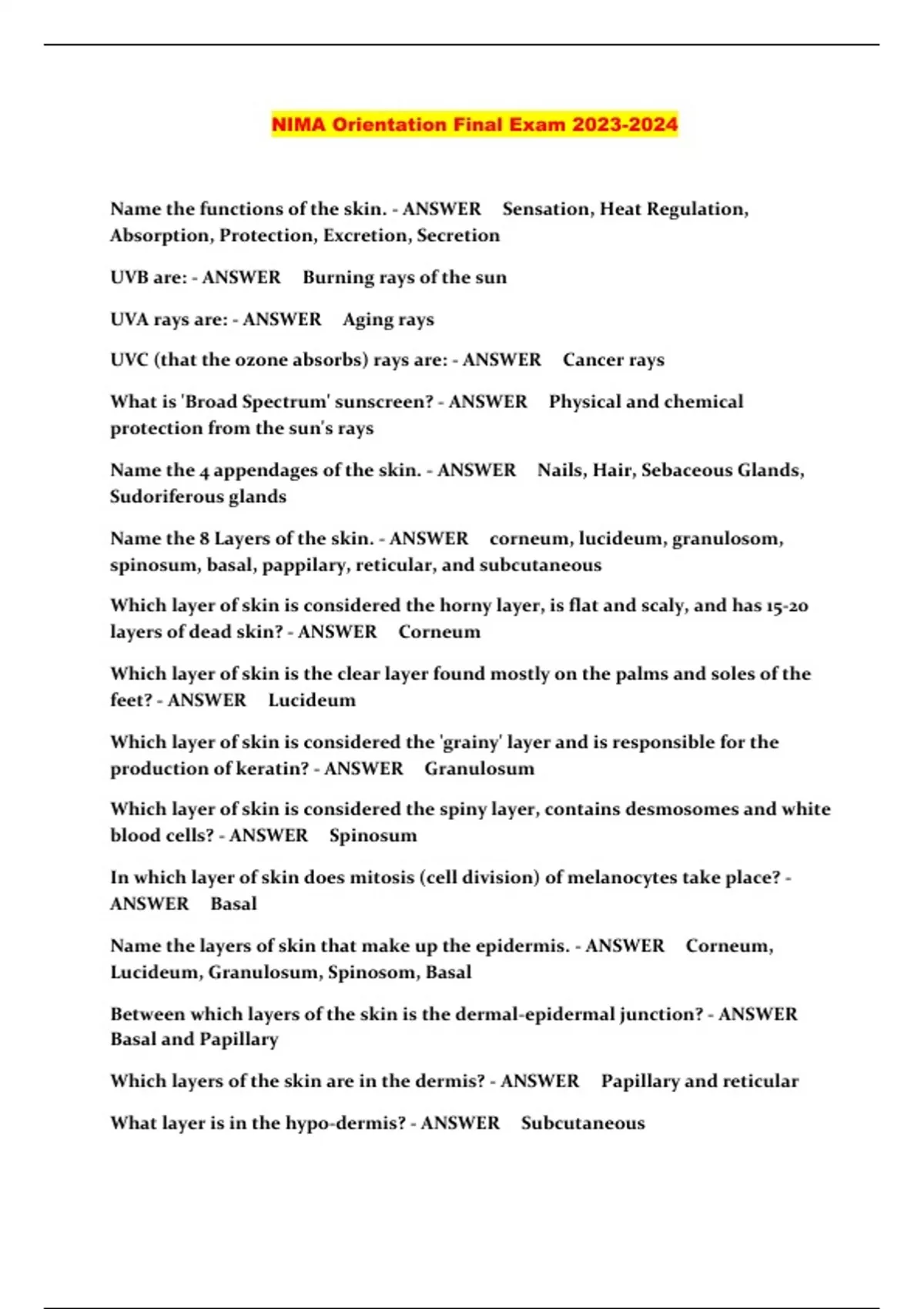 NIMA Orientation Final Exam - NIMA Orientation - Stuvia US