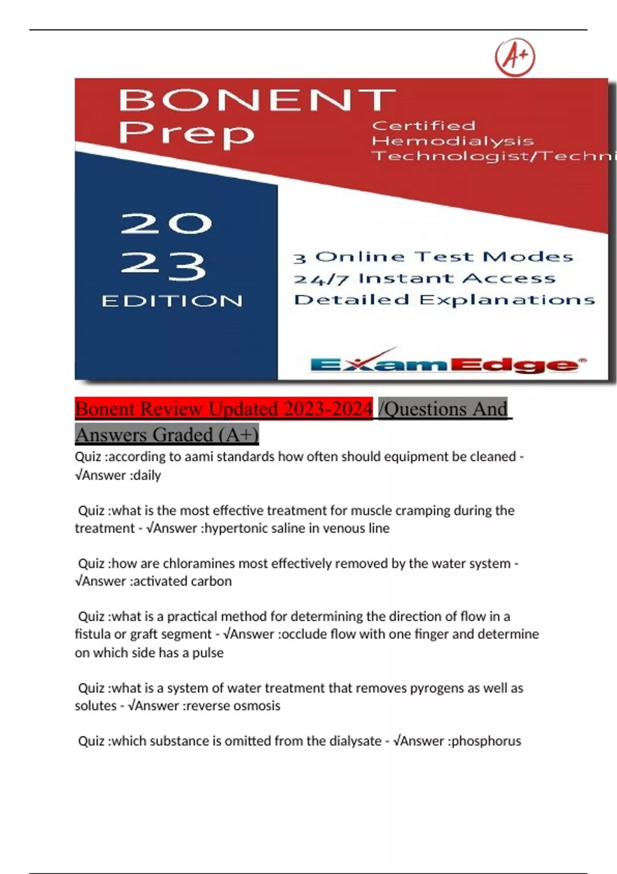 Bonent Review Updated /Questions And Answers Graded (A+) - Bonent Review Updated 2023-2024 ...