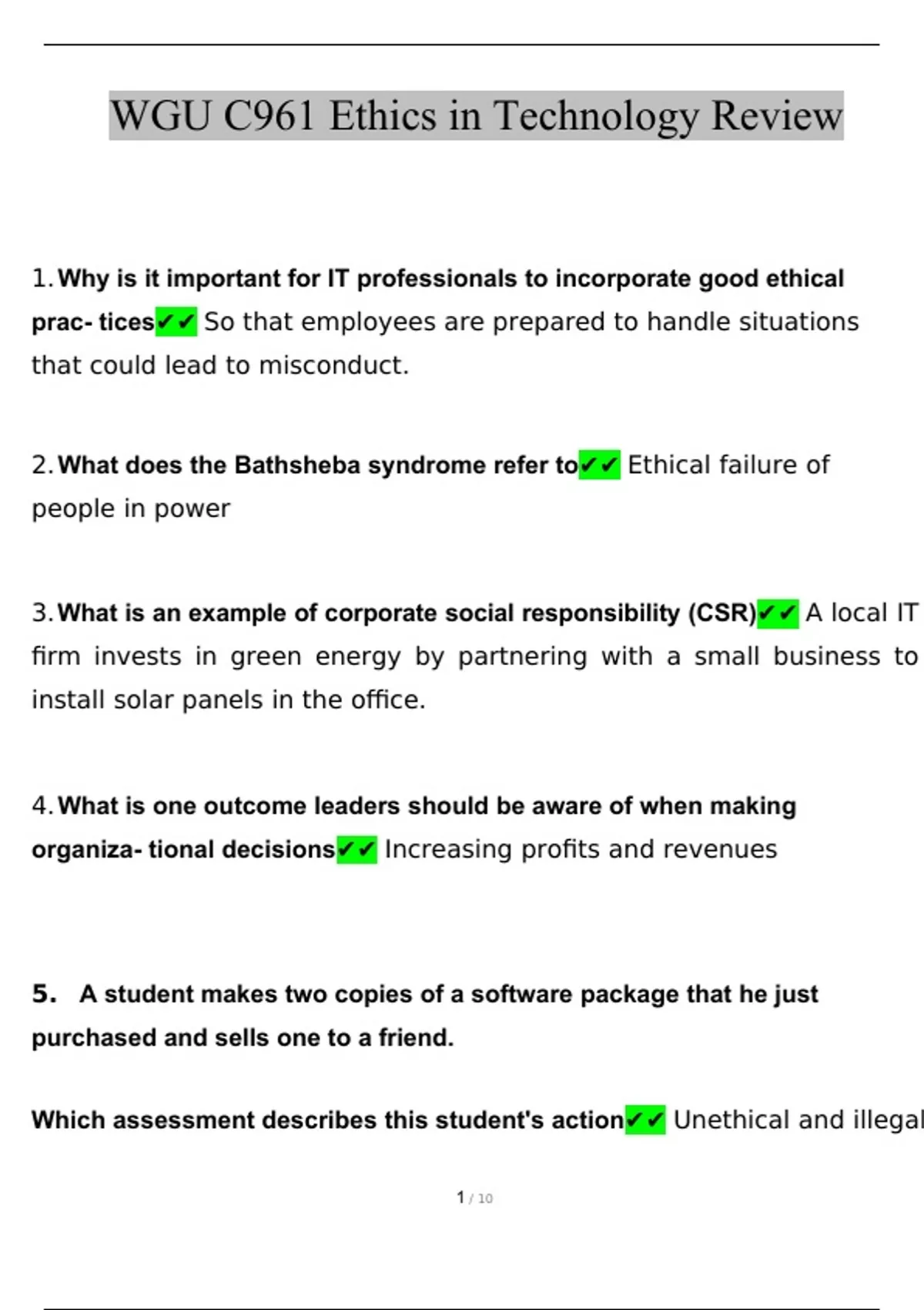 WGU C961 Ethics In Technology Review Questions and Answers - WGU C961 ...