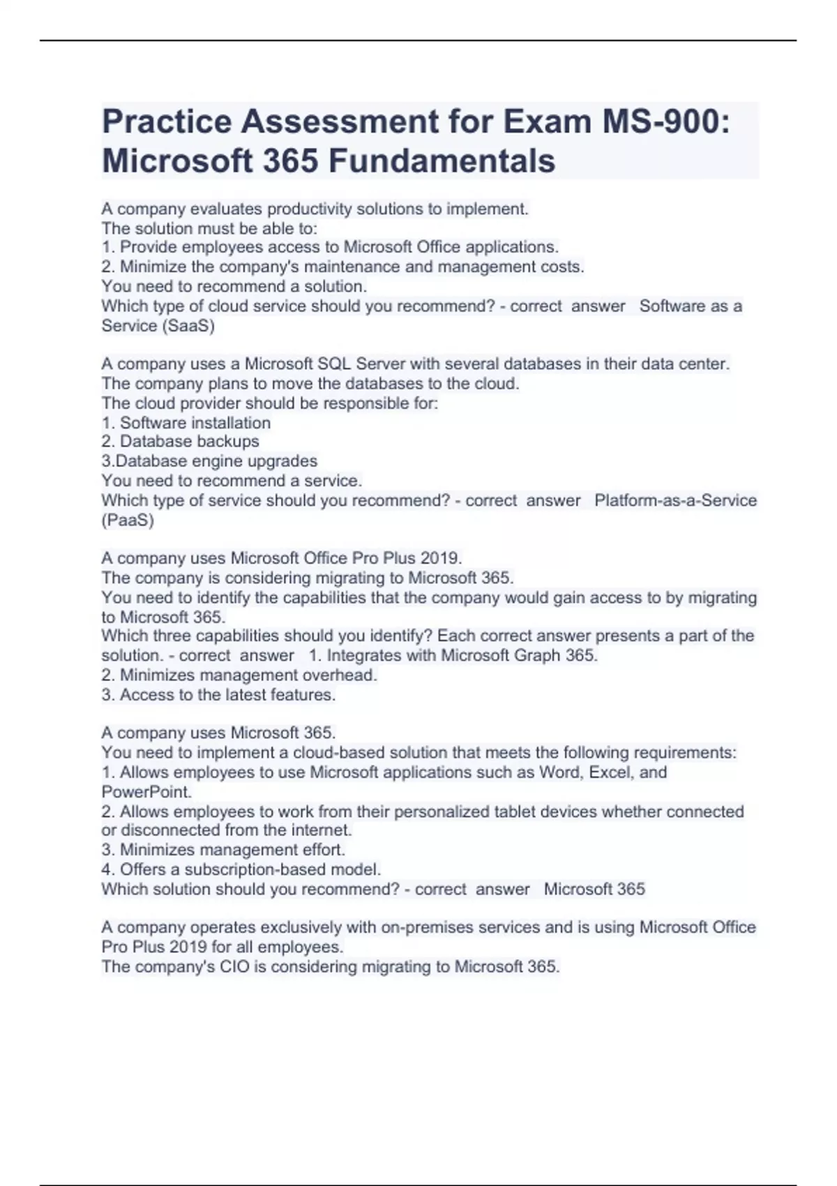 Practice Assessment for Exam MS Questions with complete solution 2023 ...