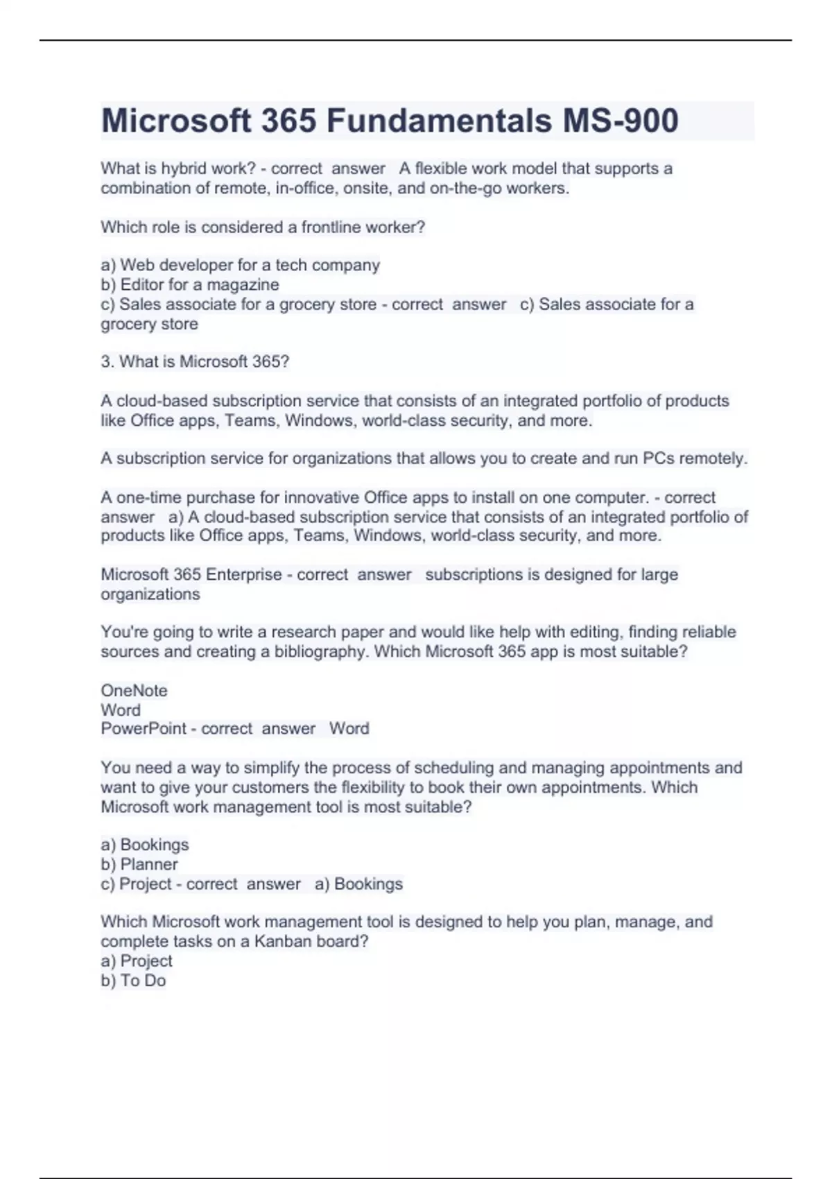 Microsoft 365 Fundamentals MS Questions with complete solution 2023 ...