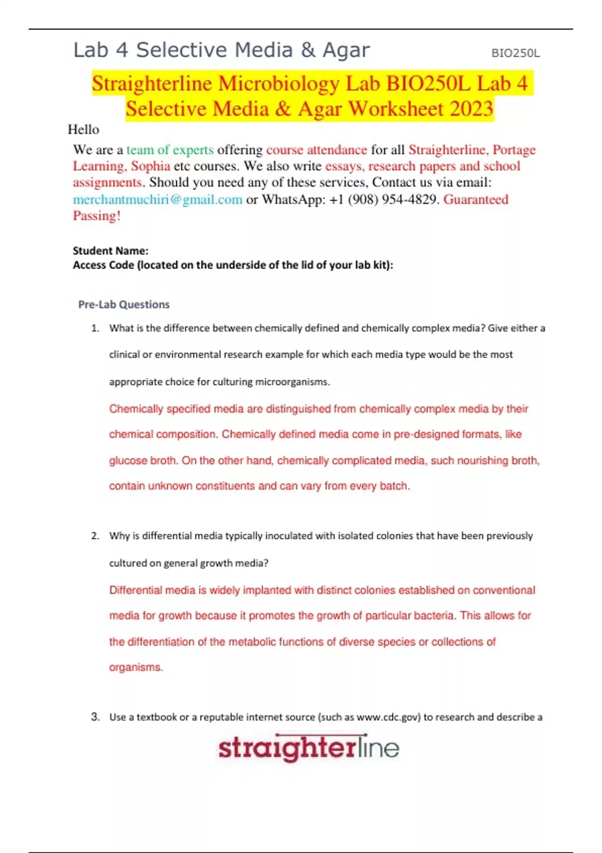 Straighterline Microbiology Lab BIO250L Lab 4 Selective Media & Agar ...