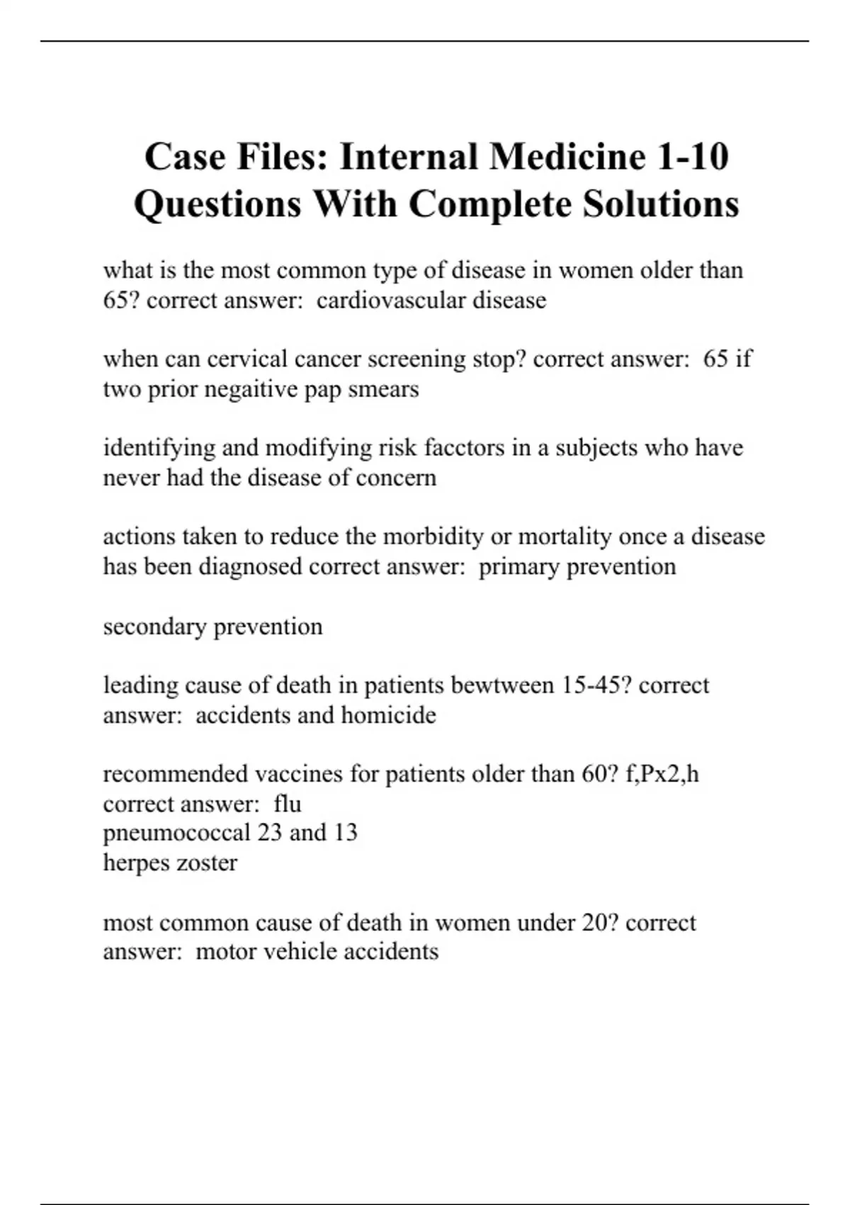 Case Files Internal Medicine 1 10 Questions With Complete Solutions Aquifer Stuvia Us