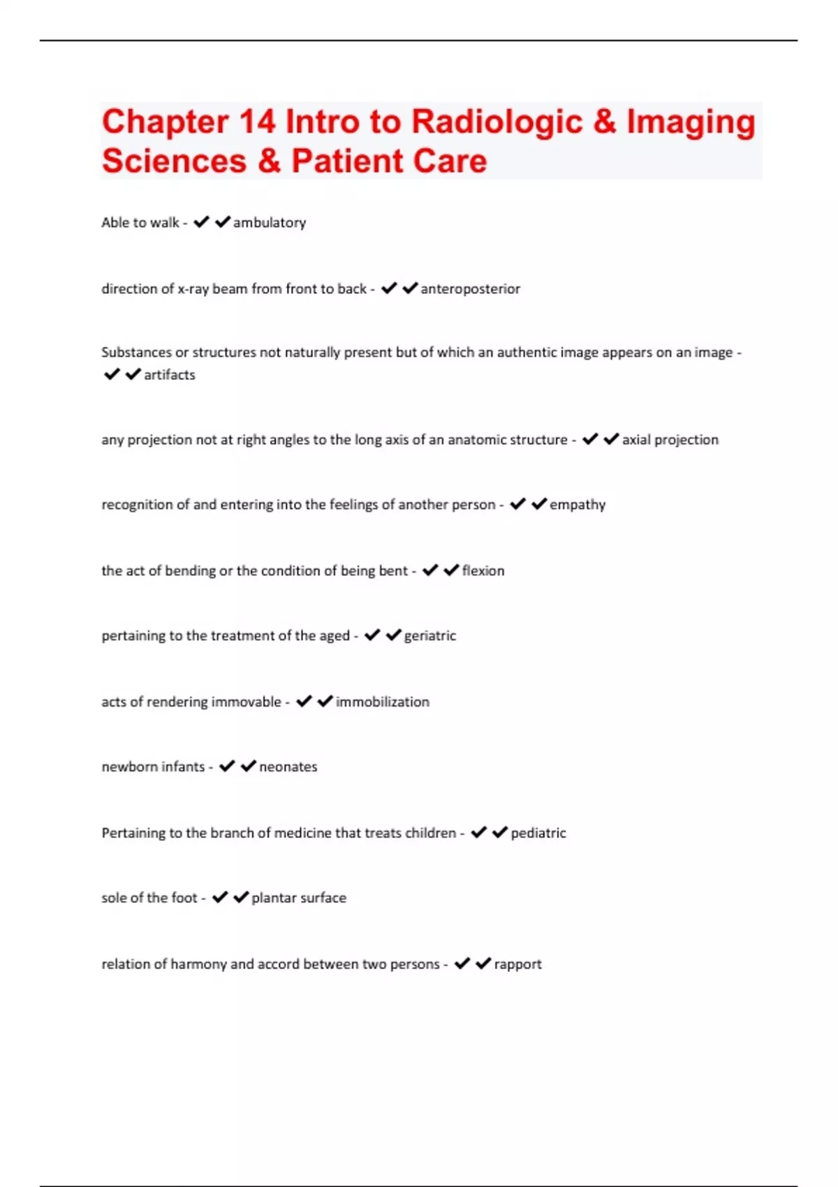 Chapter 14 Intro to Radiologic & Imaging Sciences & Patient Care Questions and Answers(A+ ...