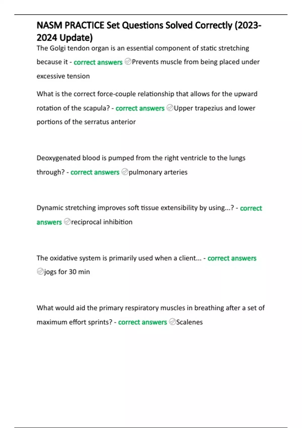 NASM PRACTICE Set Questions Solved Correctly ( Update) - NASM PRACTICE ...