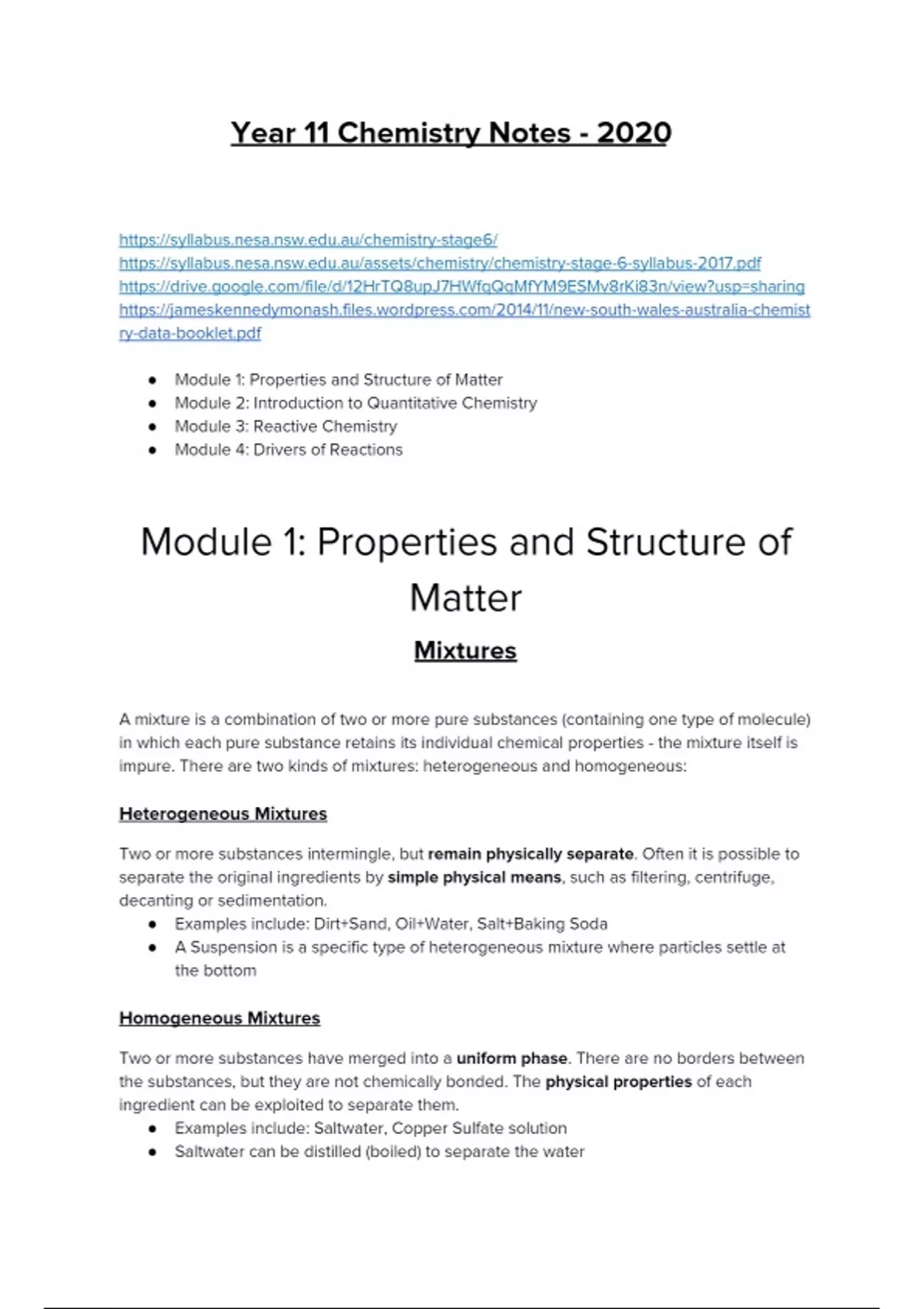 Chemistry - Module 1 Properties and Structure of Matter - Chemistry ...
